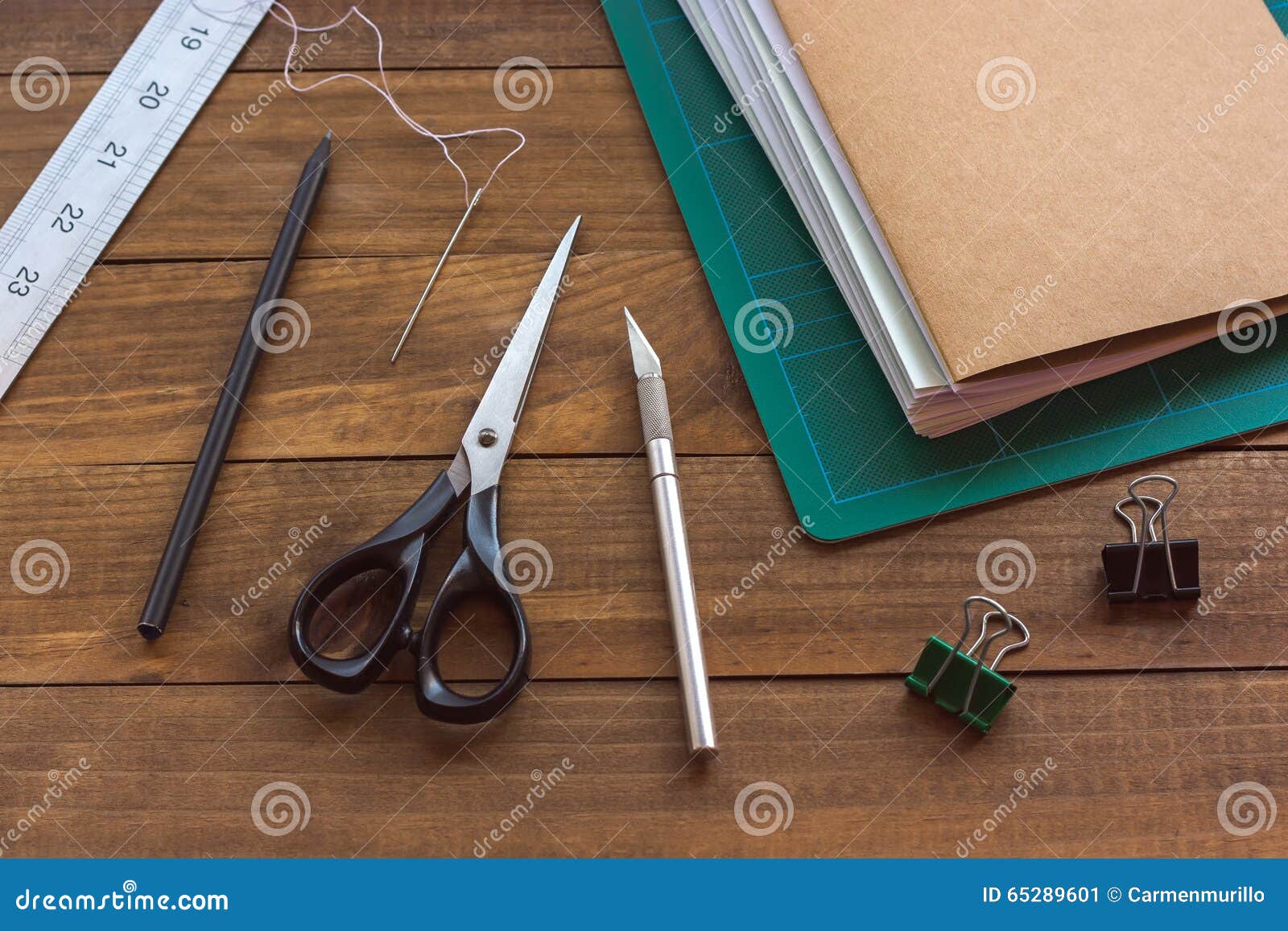 Bookbinding Tools on Wooden Table Stock Image - Image of papercraft ...
