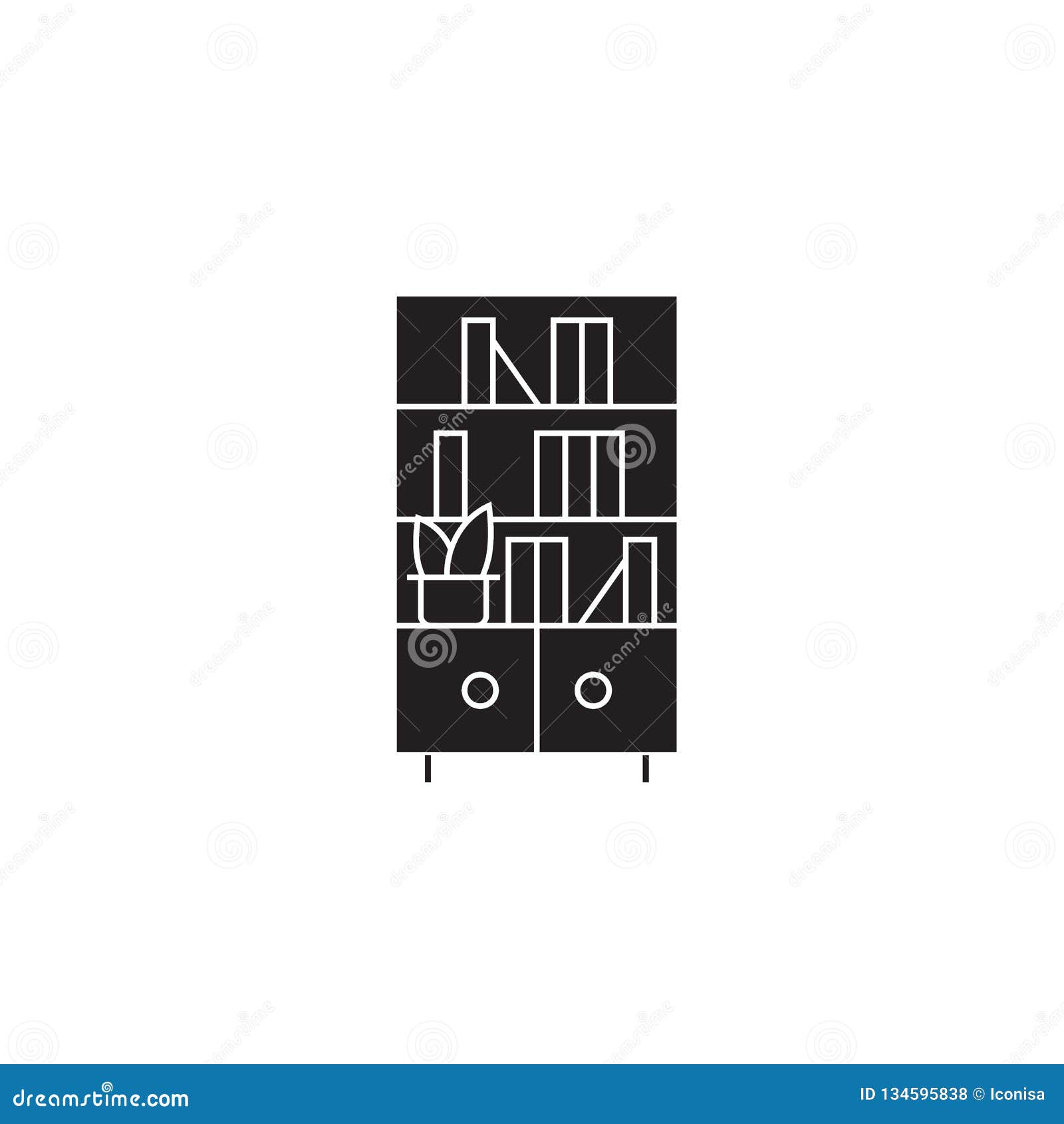 Bookcase Black Vector Concept Icon. Bookcase Flat Illustration, Sign ...