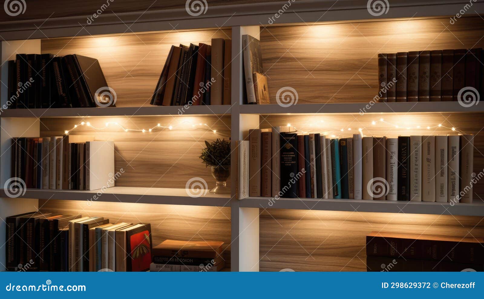 Bookcase with Books and Lights Stock Illustration - Illustration of ...