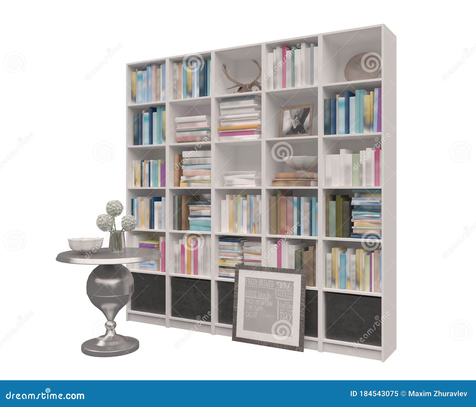 Bookcase Bookshelves Isolated on White 3d Illustration Stock ...