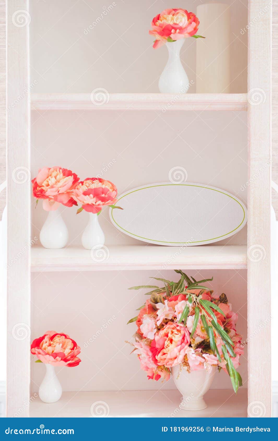 Bookcase with flowers stock photo. Image of atmosphere - 181969256