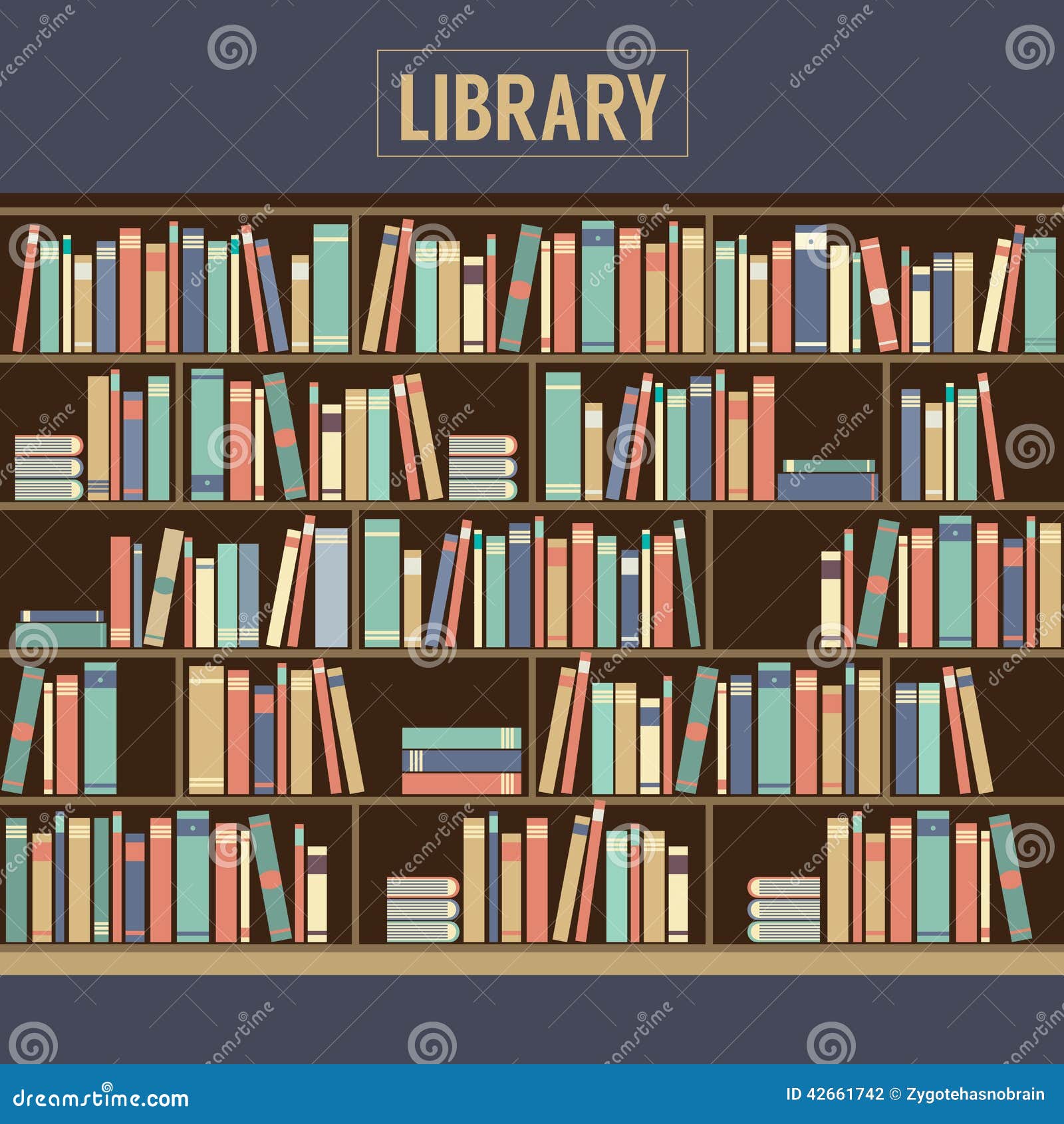 Bookcase in Library stock vector. Illustration of brown - 42661742