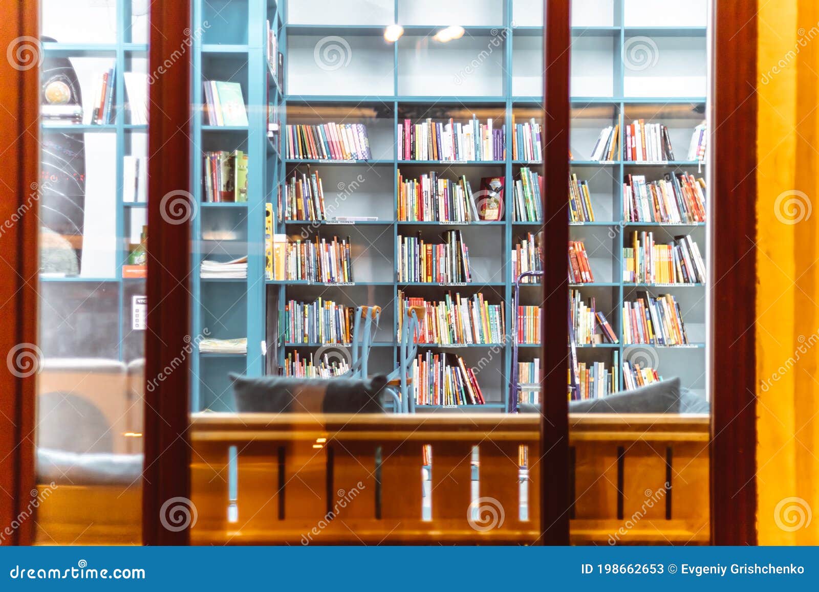 Bookcase Racks in the Public Night Library Interior Knowledge ...