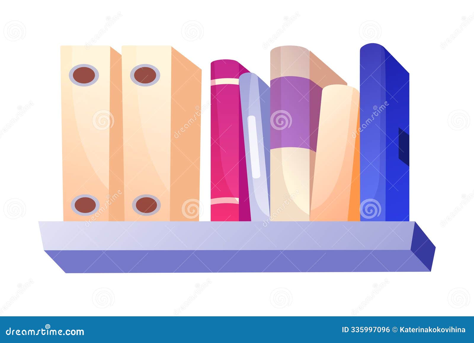 Bookcase Shelf with Stack of Colorful Books. Vector Isolated on White ...