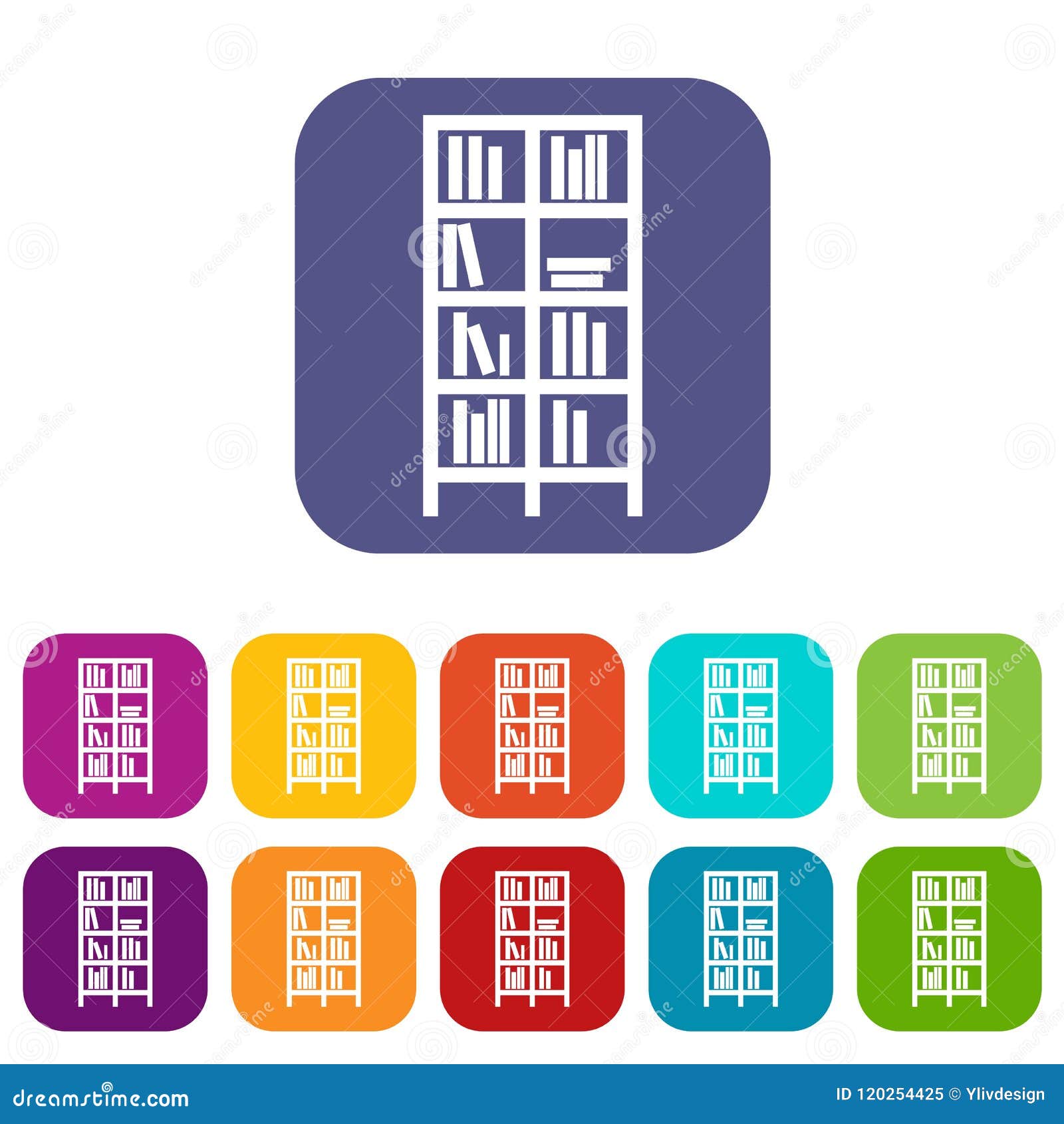 Bookcase icons set stock vector. Illustration of decor - 120254425