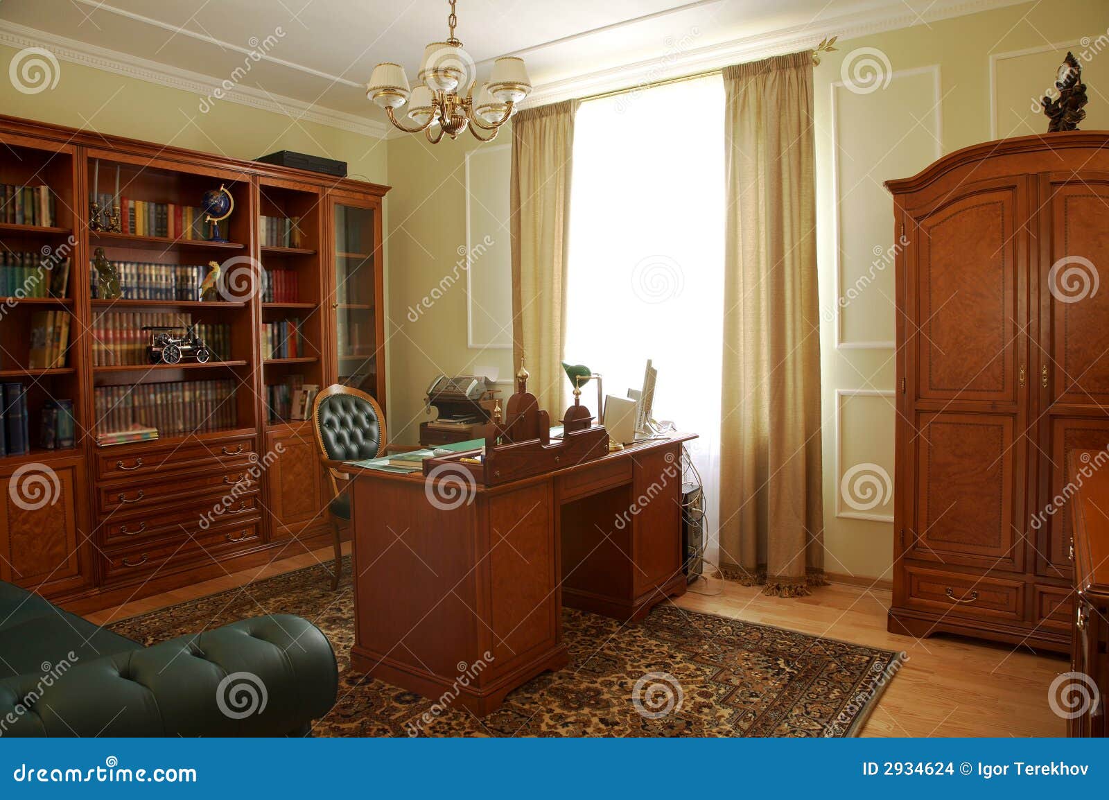 Bookcase, table and chair stock photo. Image of family - 2934624