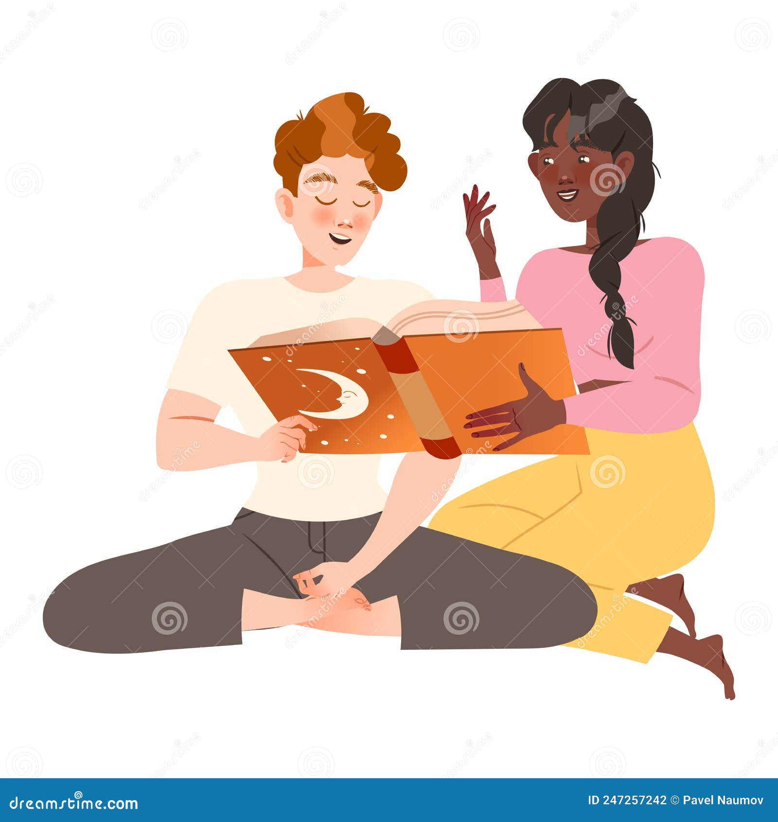 Bookcrossing With Happy Man And Woman Character Sitting Together And