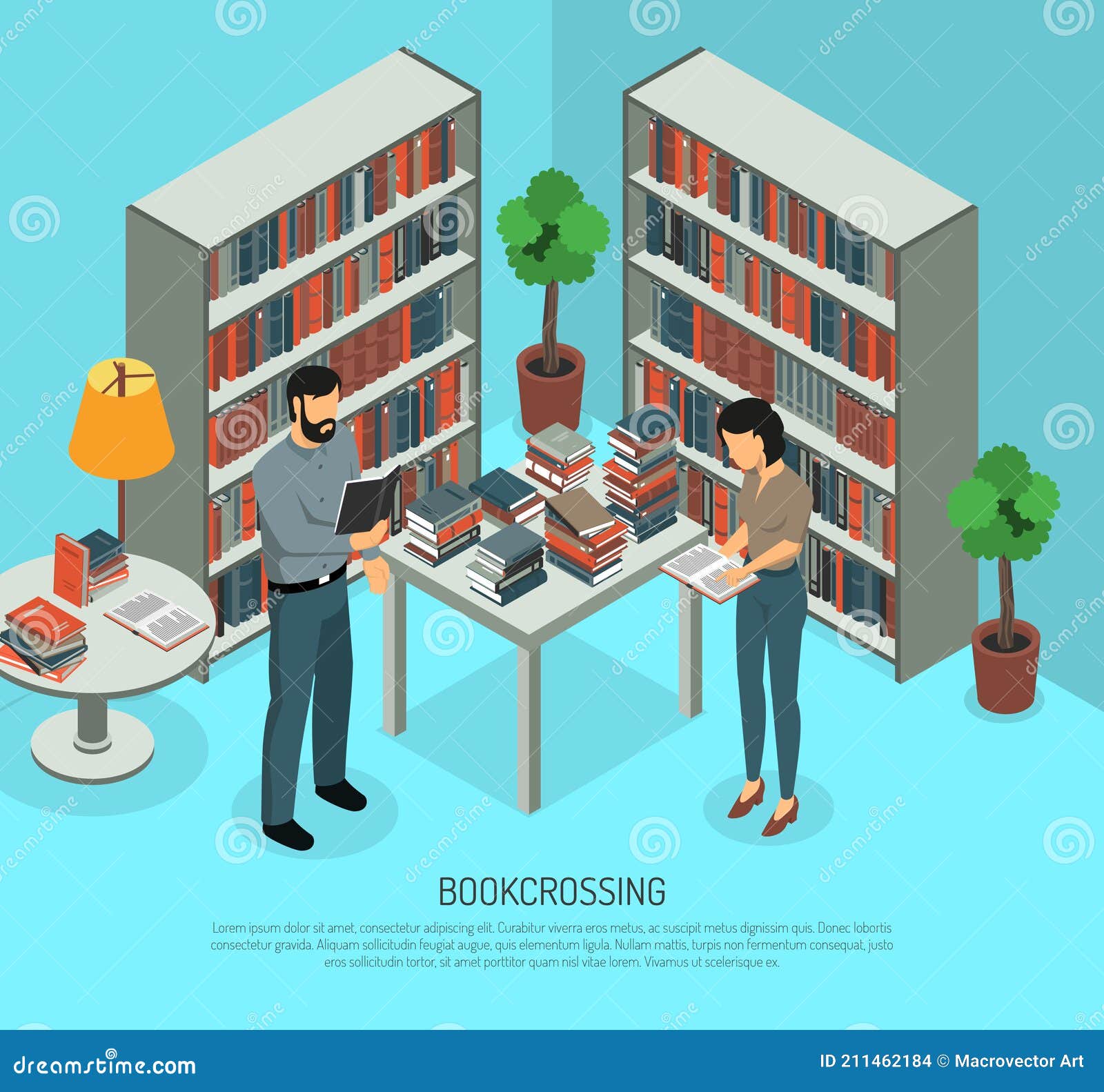 Bookcrossing in Library Composition Stock Vector - Illustration of book ...