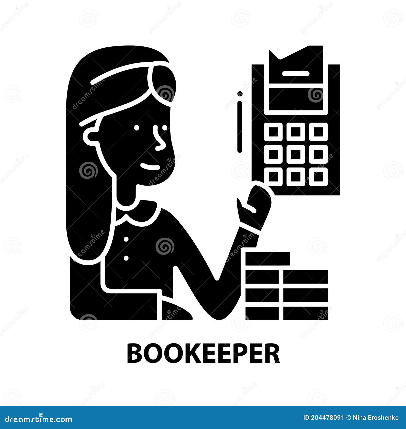 Bookeeper Icon, Black Vector Sign with Editable Strokes, Concept ...