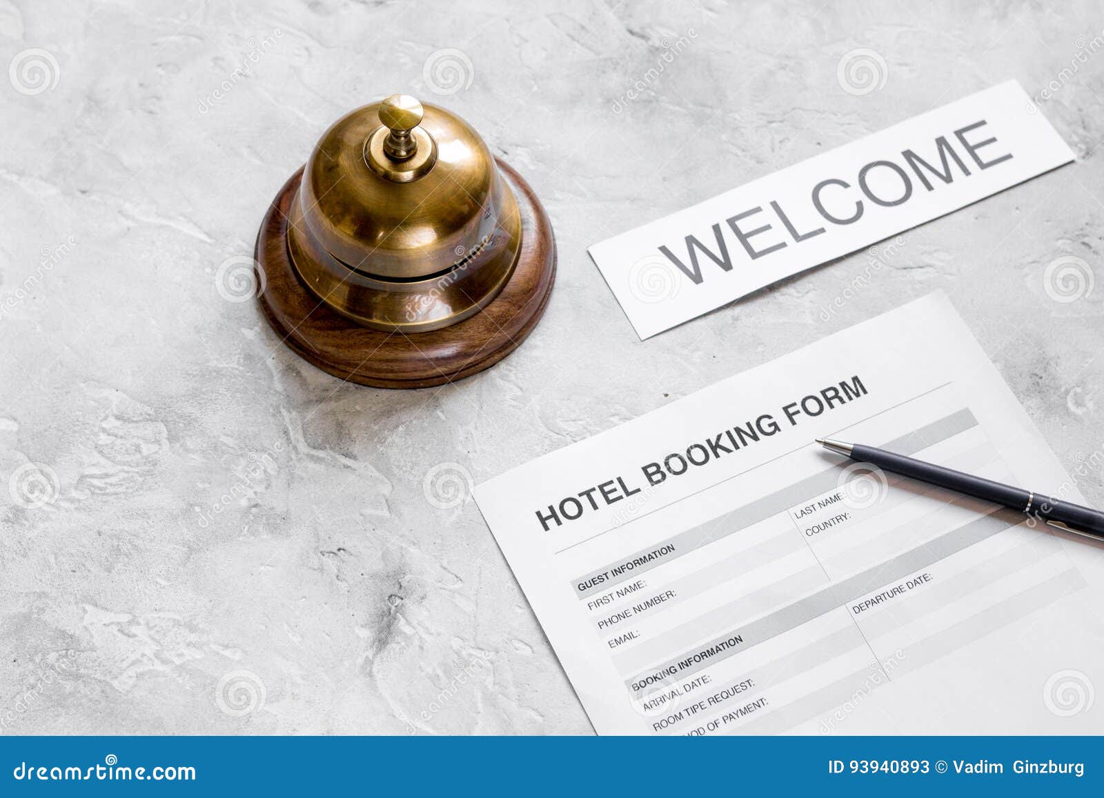 Booking Form for Hotel Room Reservation, Pen and Ring Stone Background ...