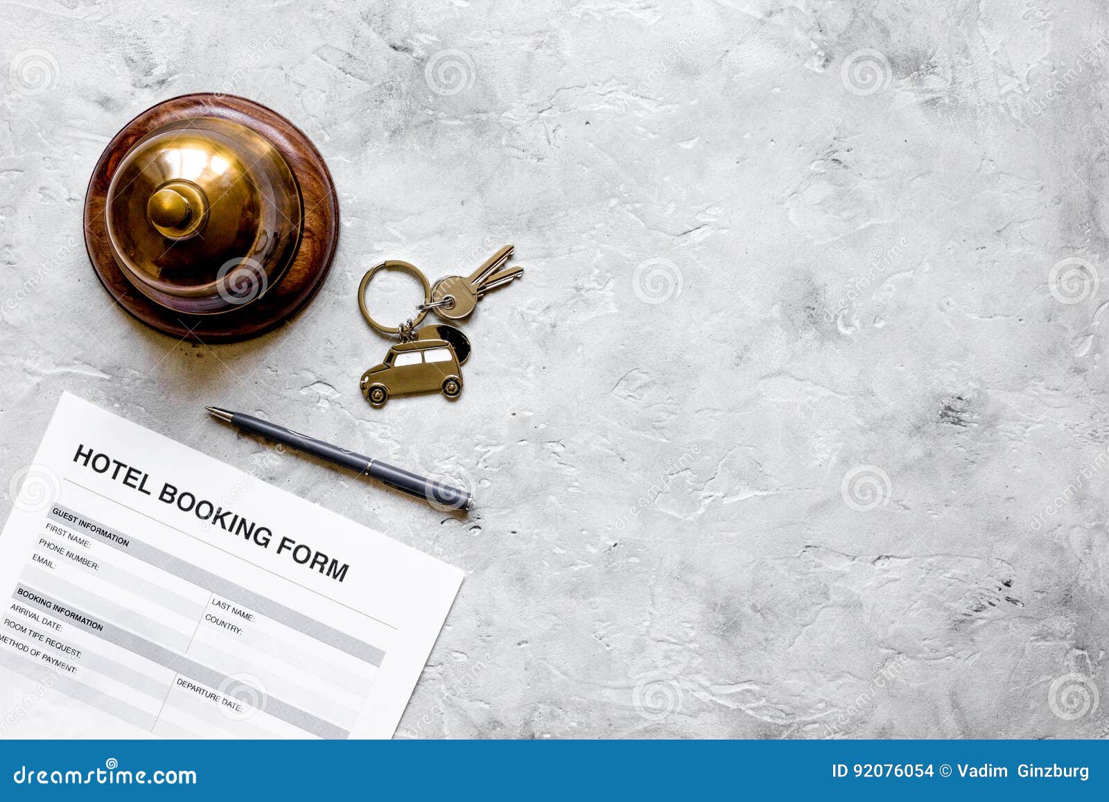 Booking Form for Hotel Room Reservation Stone Background Top View Space ...