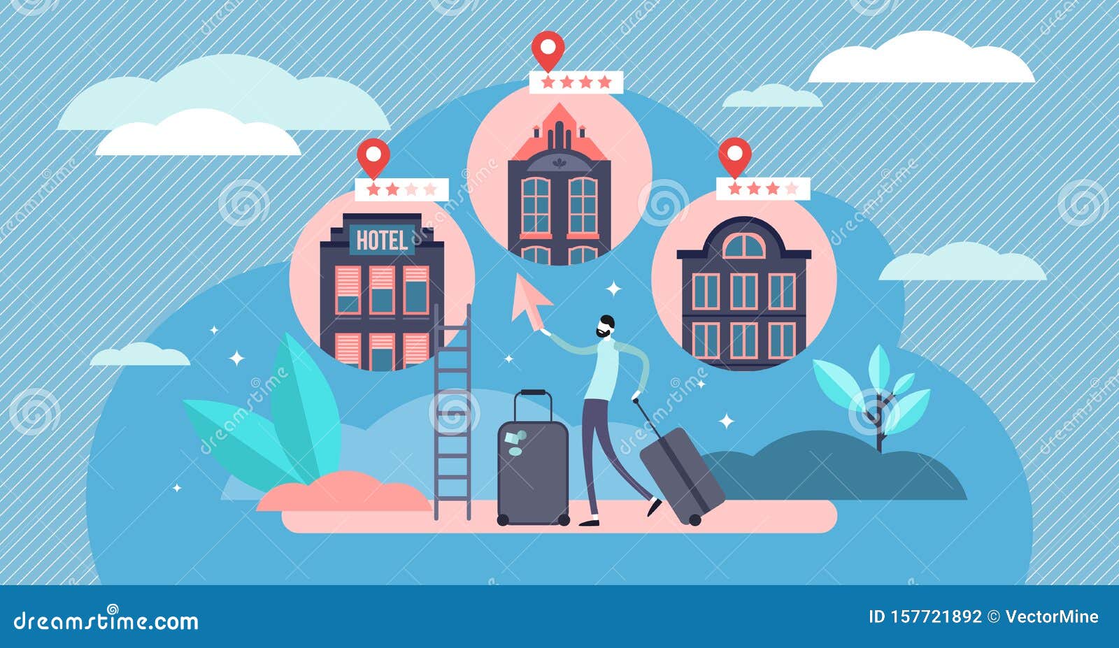 Booking Hotel Vector Illustration. Flat Tiny Accommodation Persons ...