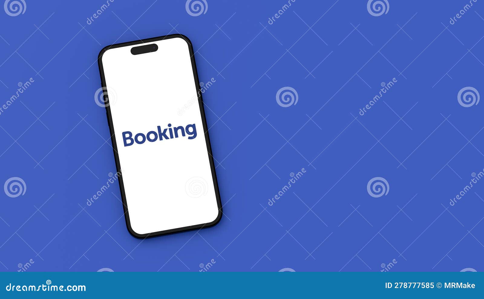 Booking Logo on Mobile Phone Screen on Blue Background with Copy Space ...