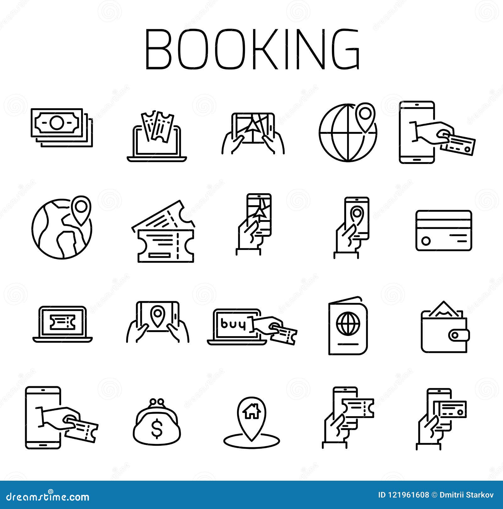 Booking Related Vector Icon Set. Stock Vector - Illustration of ...