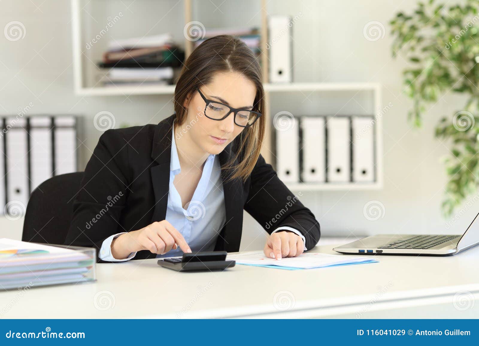 Bookkeeper Doing Accounting at Office Stock Image - Image of document ...