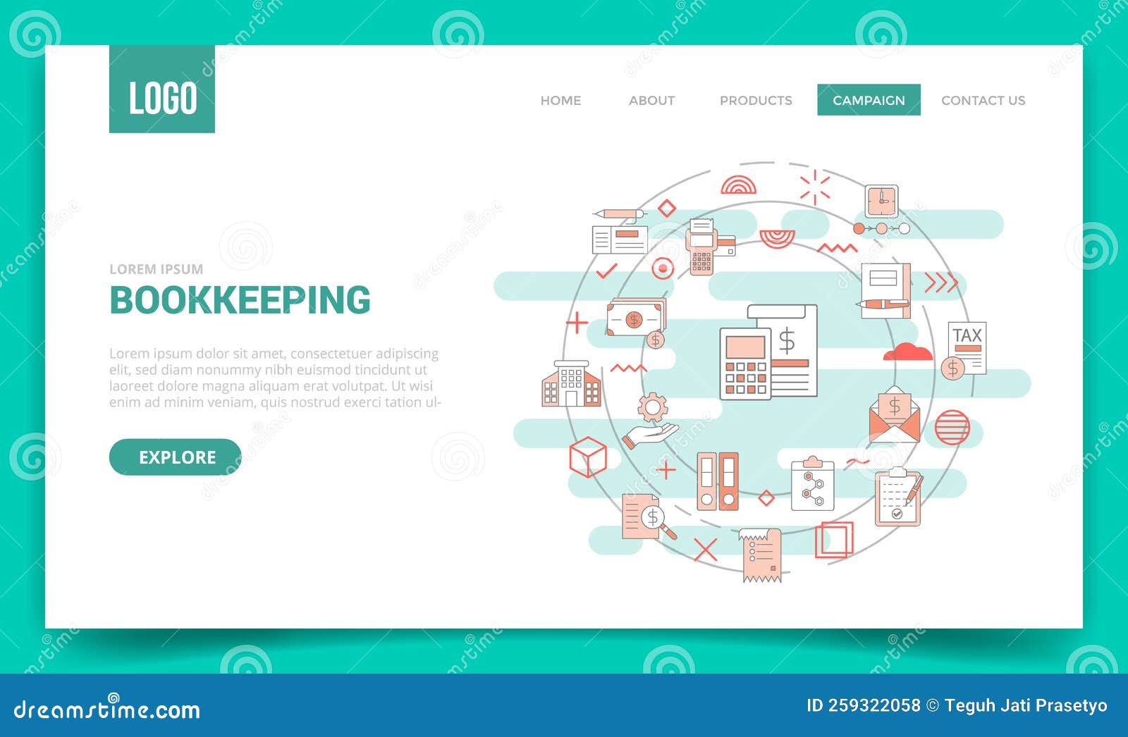 Bookkeeping Concept with Circle Icon for Website Template or Landing ... Bookkeeping Concept with Circle Icon for Website Template or Landing ...