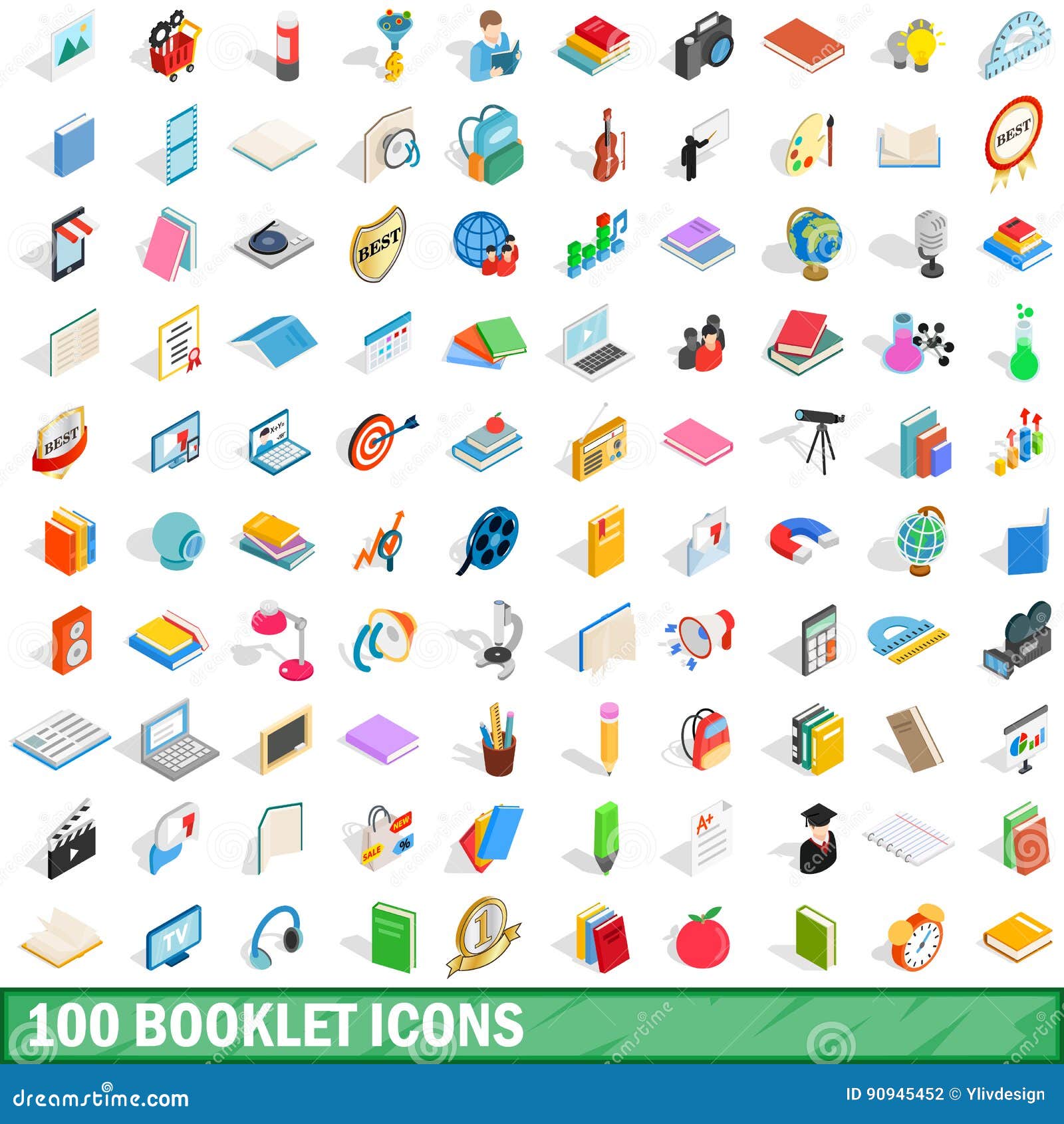 100 Booklet Icons Set, Isometric 3d Style Stock Vector - Illustration ...