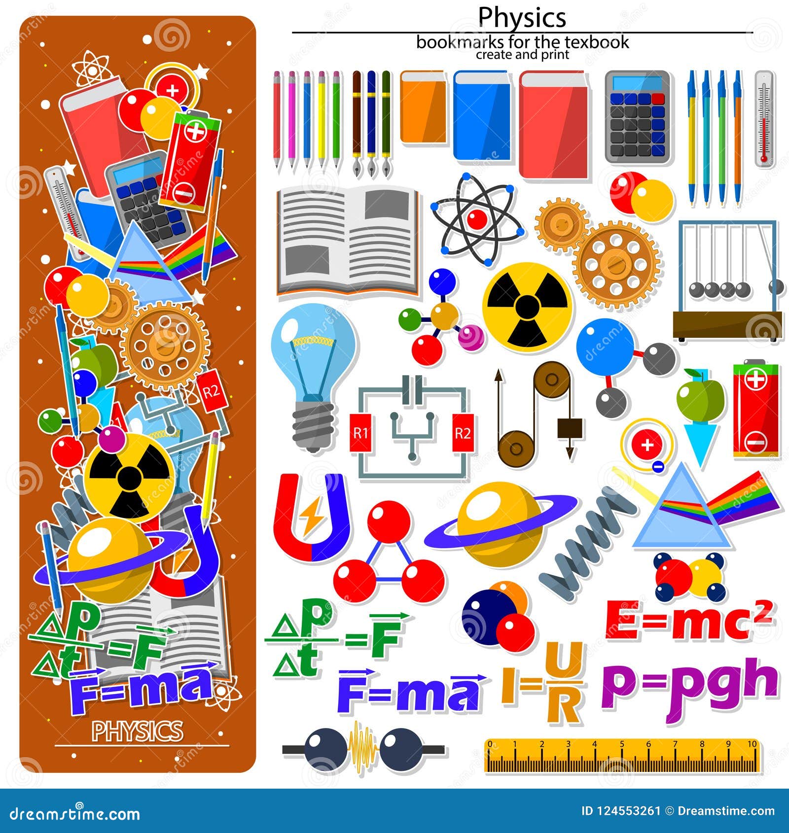Bookmark Creation Kit on the Physics School Theme. Stock Illustration ...
