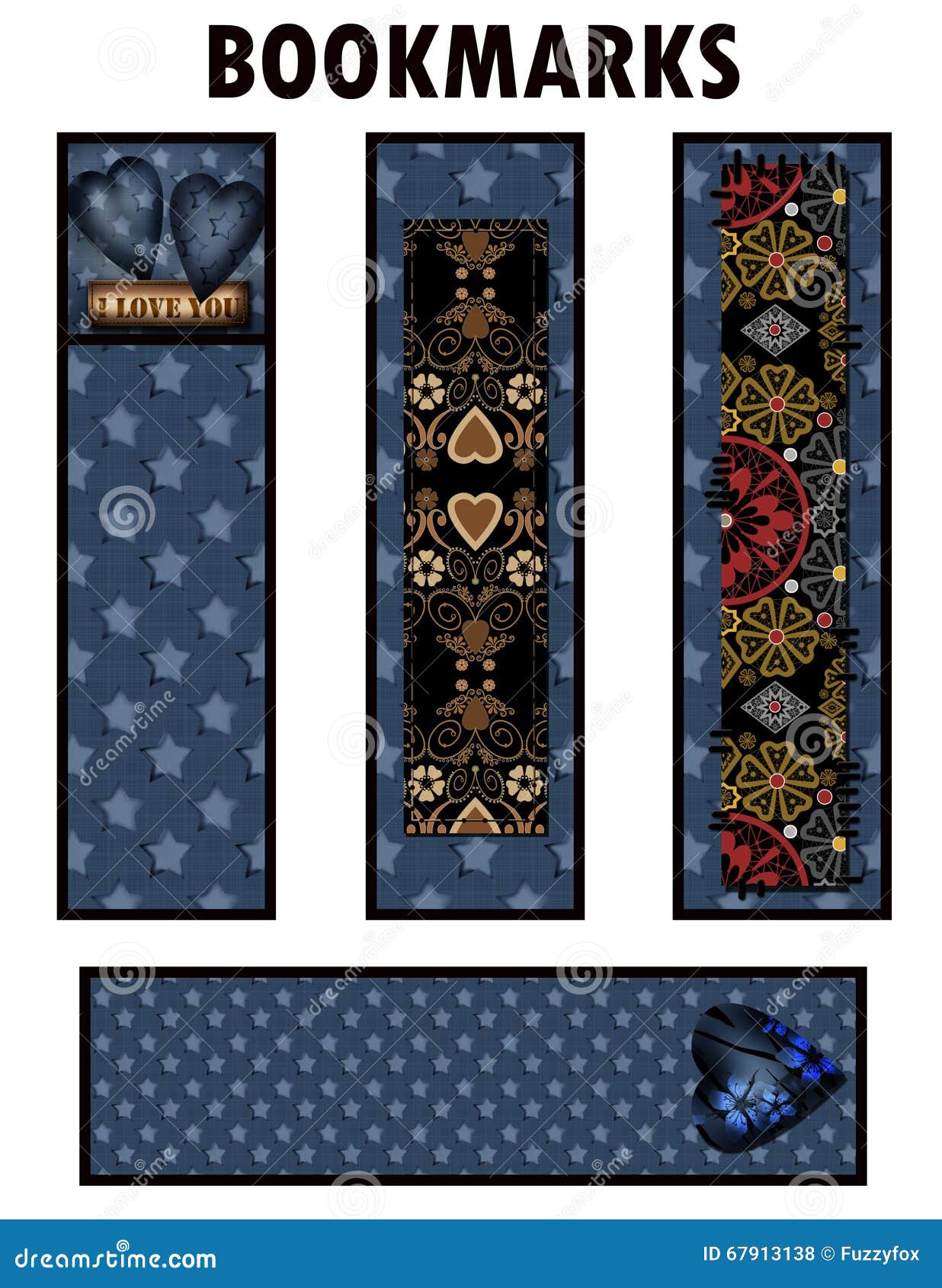 Bookmark Design with Denim Jeans Stars and Ornament Design Stock ...