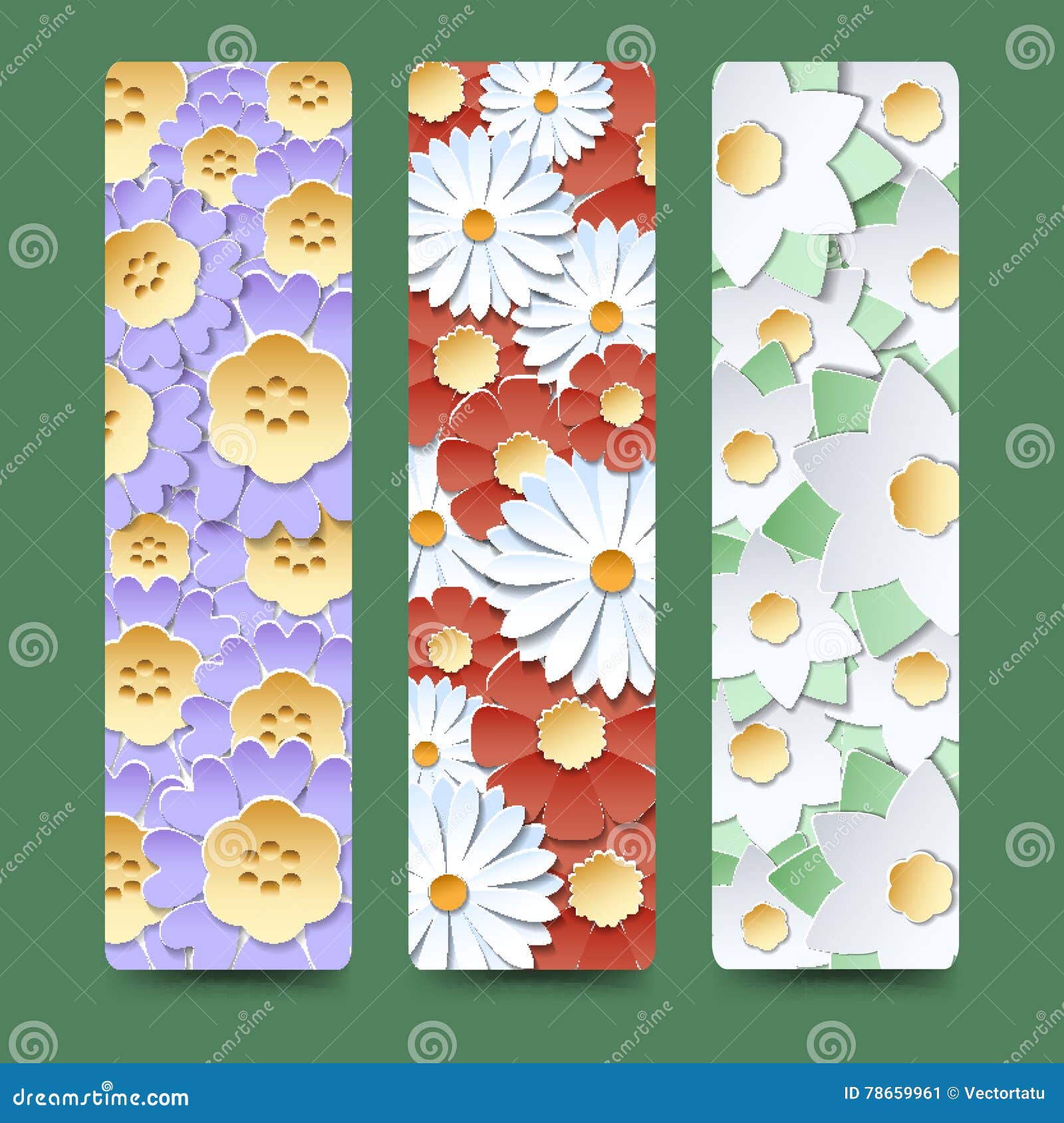 Bookmark Set with Blooming Flower Bouquets Stock Illustration ...