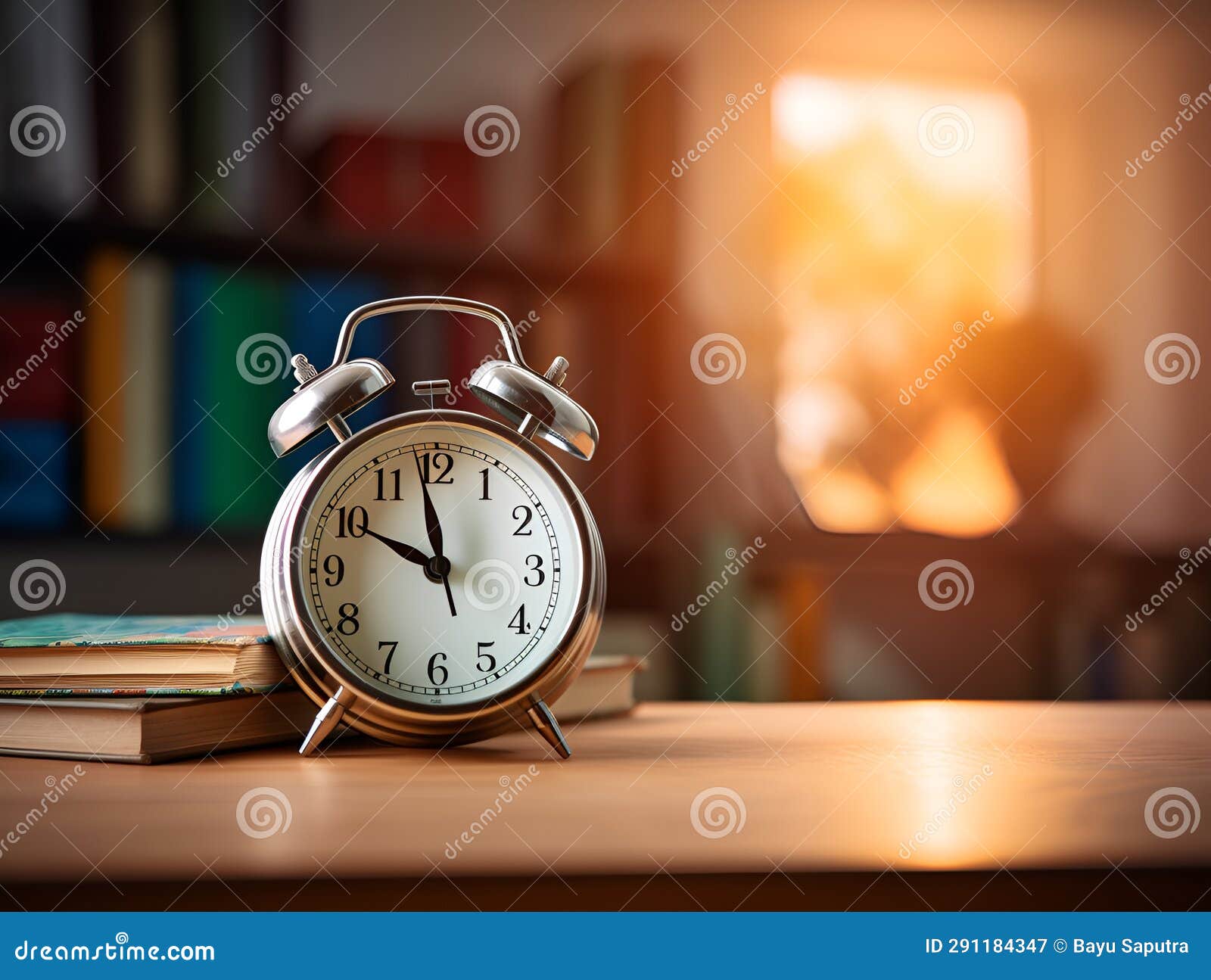 Books and Alarm Clock on the Table, Ai Generative Stock Illustration ...