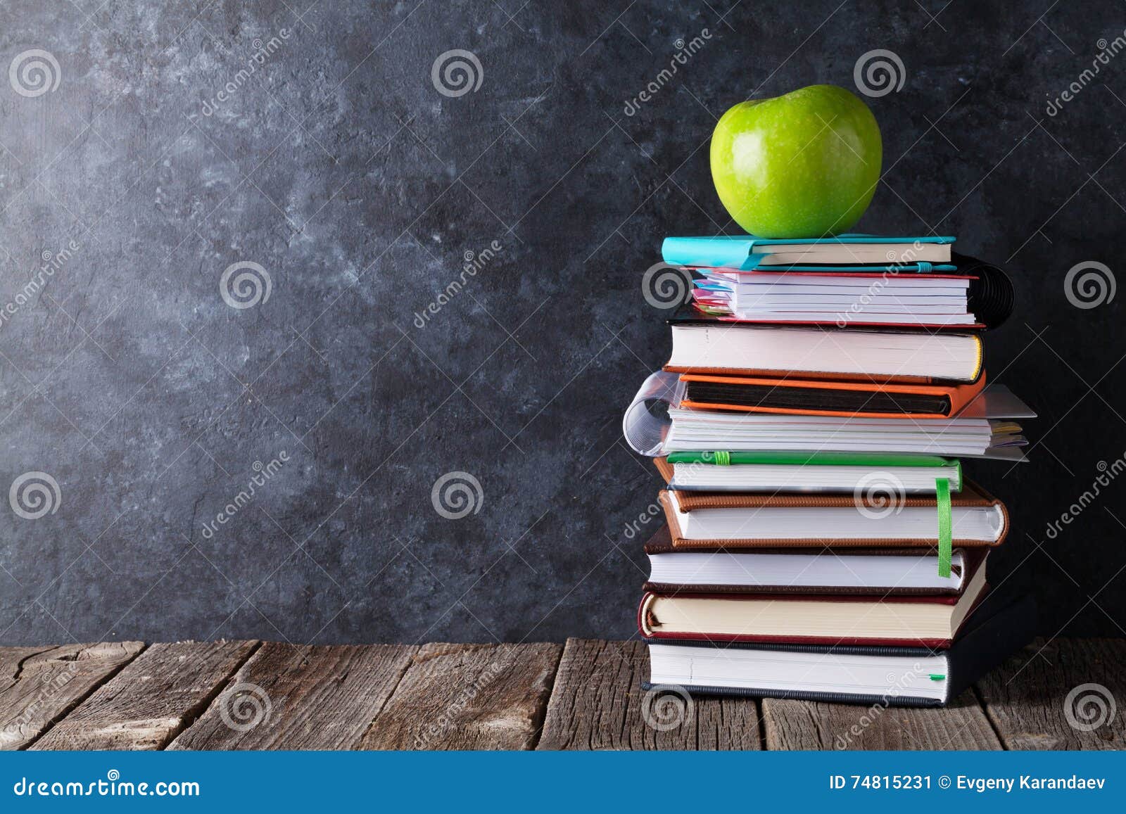 Books and Apple in Front of Chalk Board Stock Image - Image of stack ...