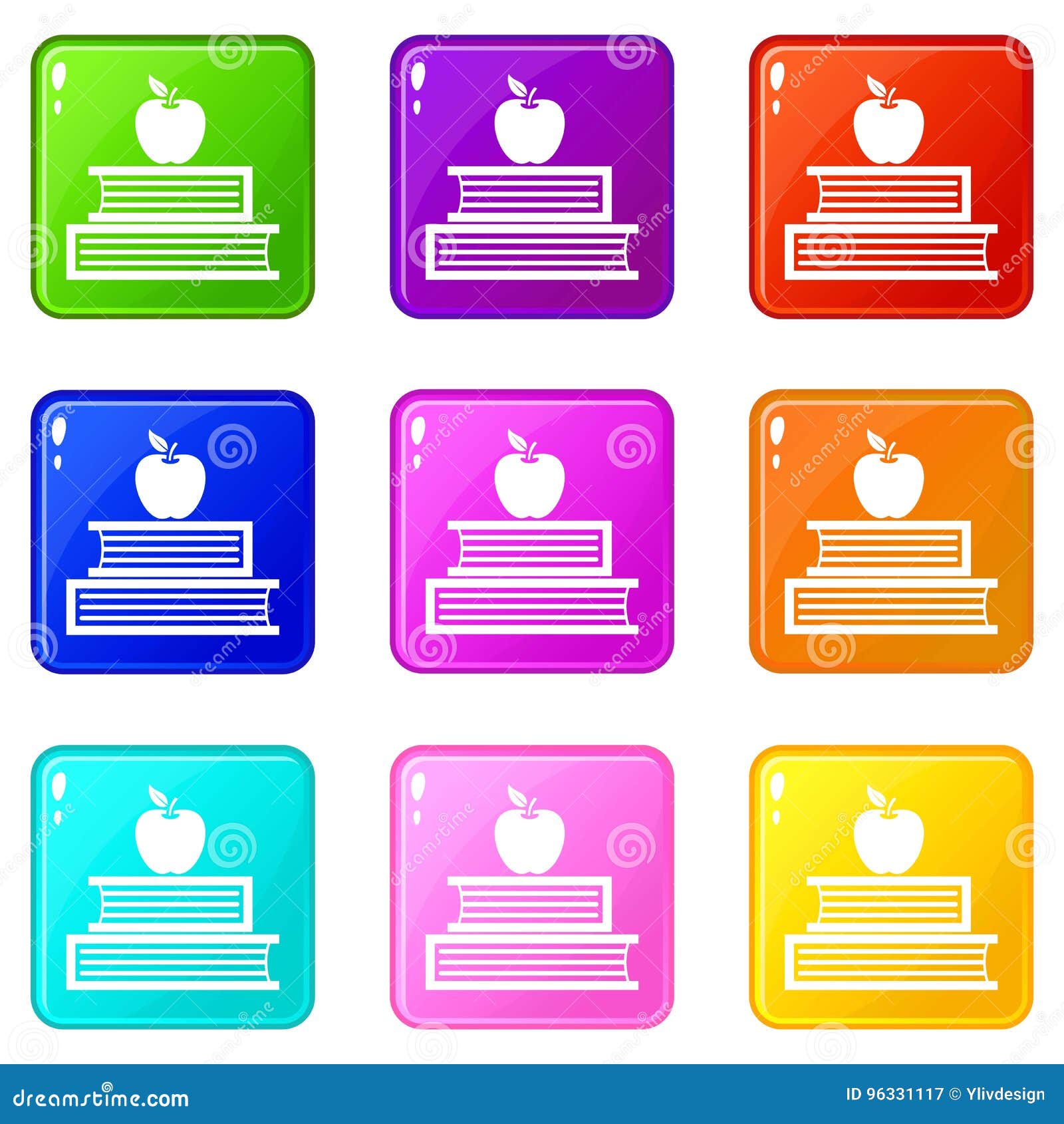 Books and Apple Icons 9 Set Stock Vector - Illustration of read, page ...