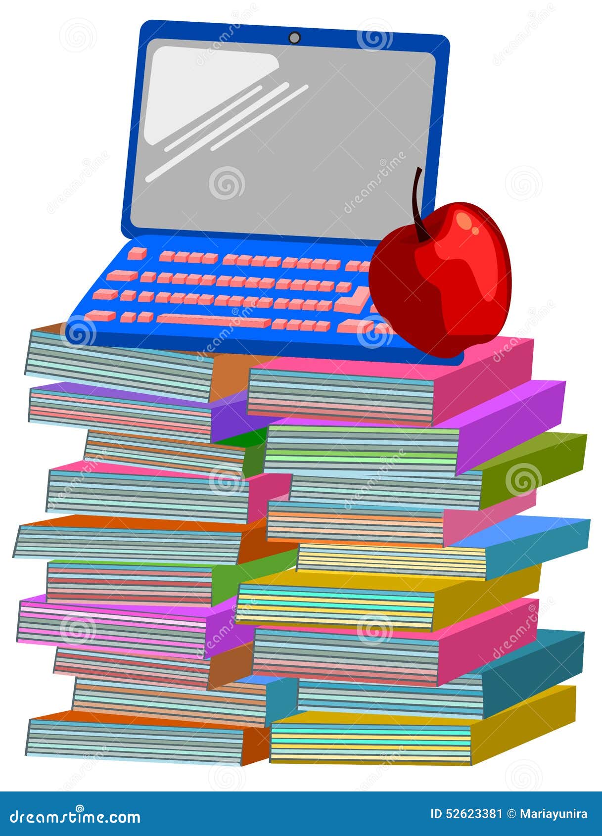 Books And An Apple One Line Drawing Of Pile Of Books. Stack Of Book On ...