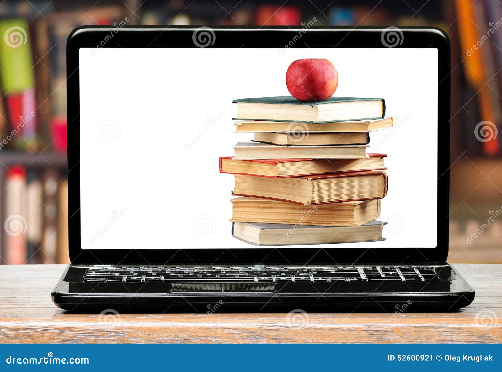 Books and Apple on Laptop Screen Stock Image - Image of indoors ...