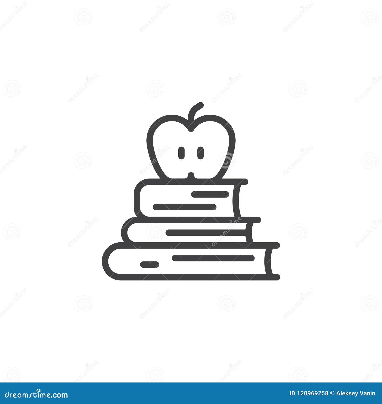 Books and Apple on the Top Outline Icon Stock Vector - Illustration of ...