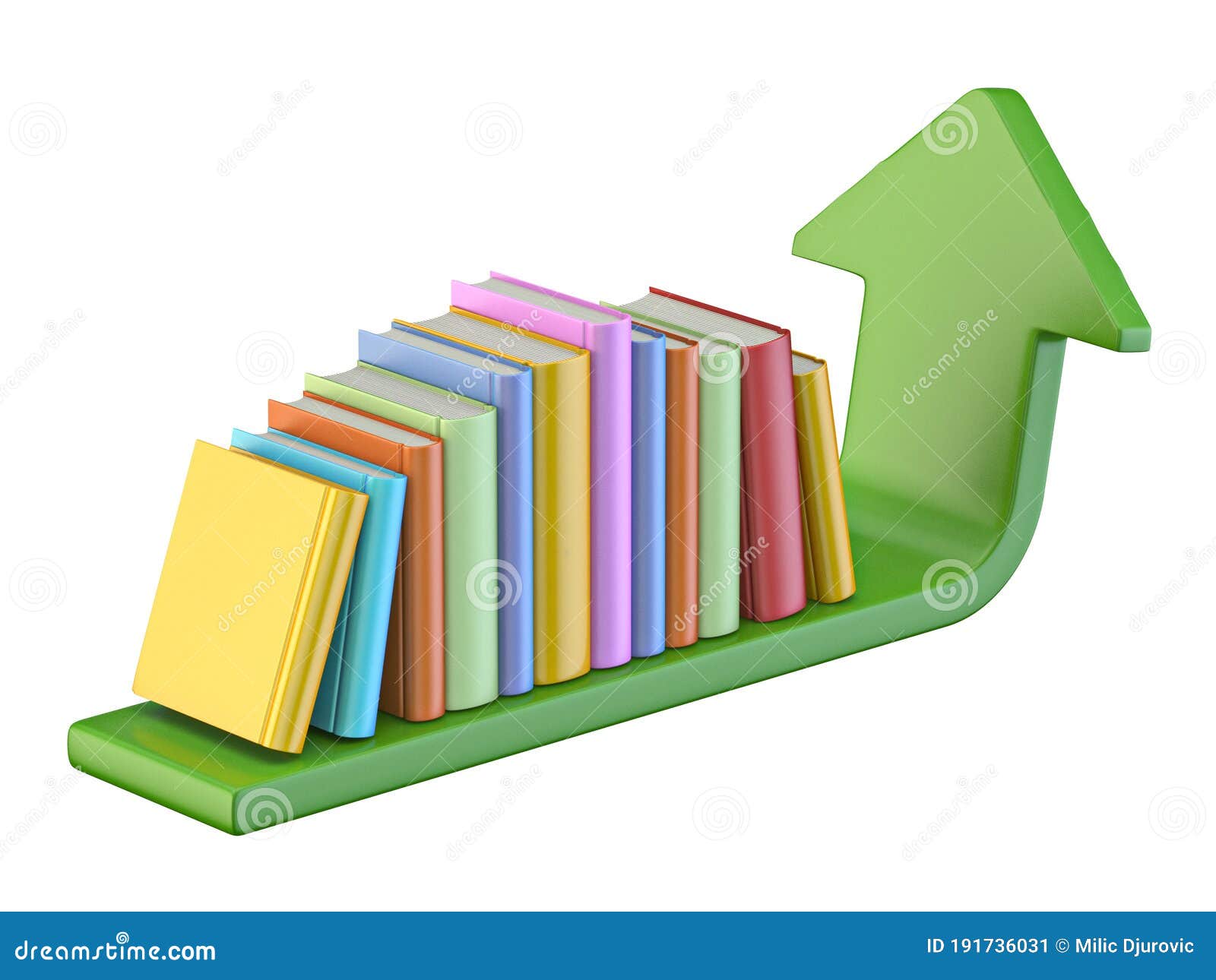Books on a arrow shelf 3D stock illustration. Illustration of ...