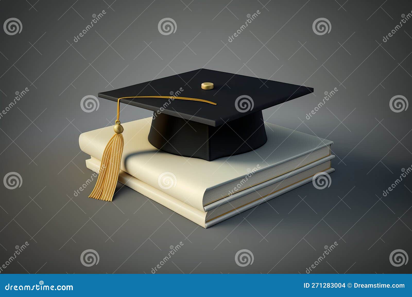 Books and Black Graduation Cap on Black Background Table Stock ...