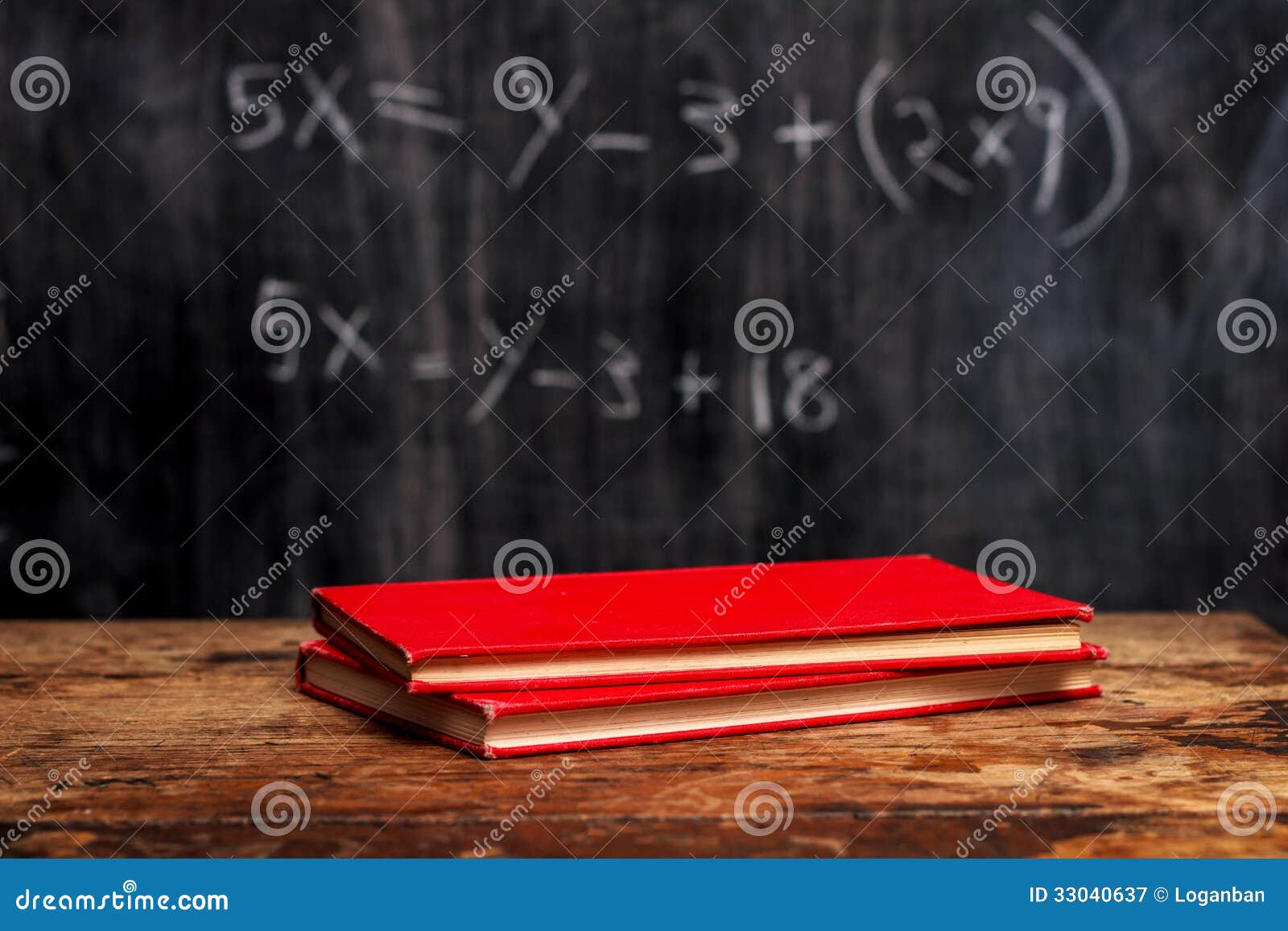 Books by Blackboard with Equation Stock Image - Image of university ...