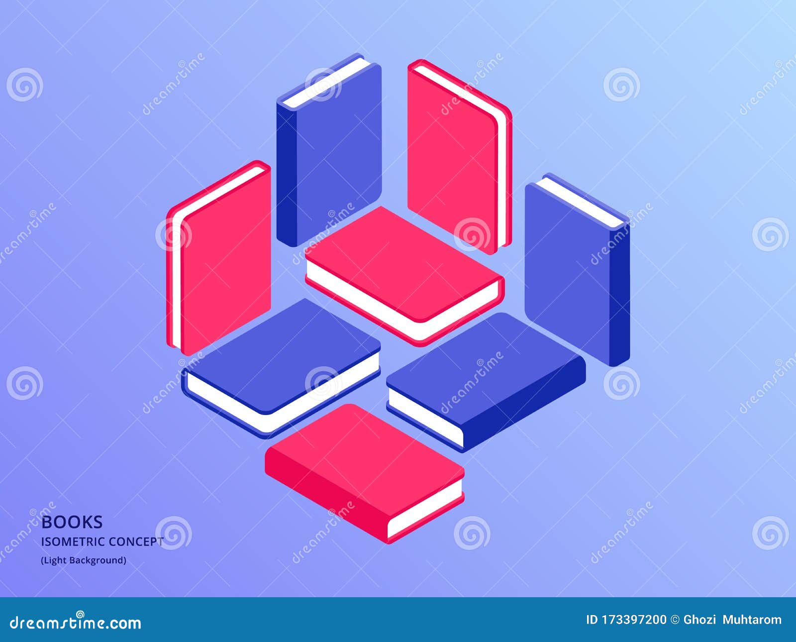 Books or Book Set Collection with Various Side View Angle Isometric ...