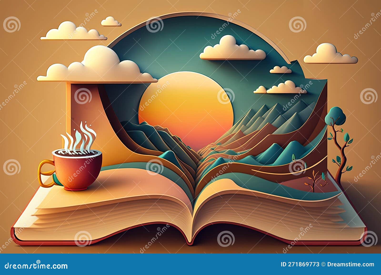 Books, Coffee, and a Spectacular Sunrise All Go Hand in Hand Stock ...