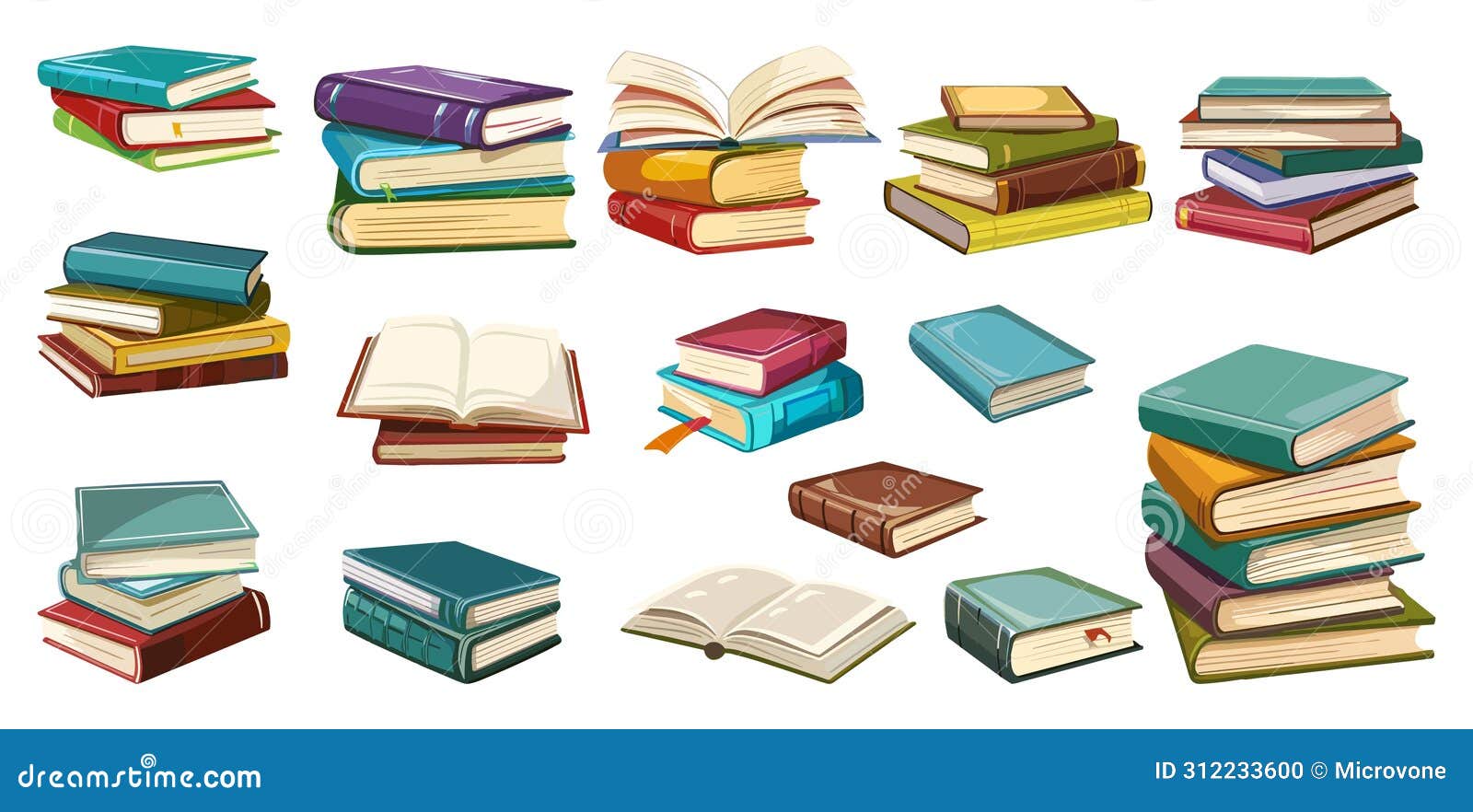 Books Collection. Isolated Open and Close Book, Notebook in Piles and ...