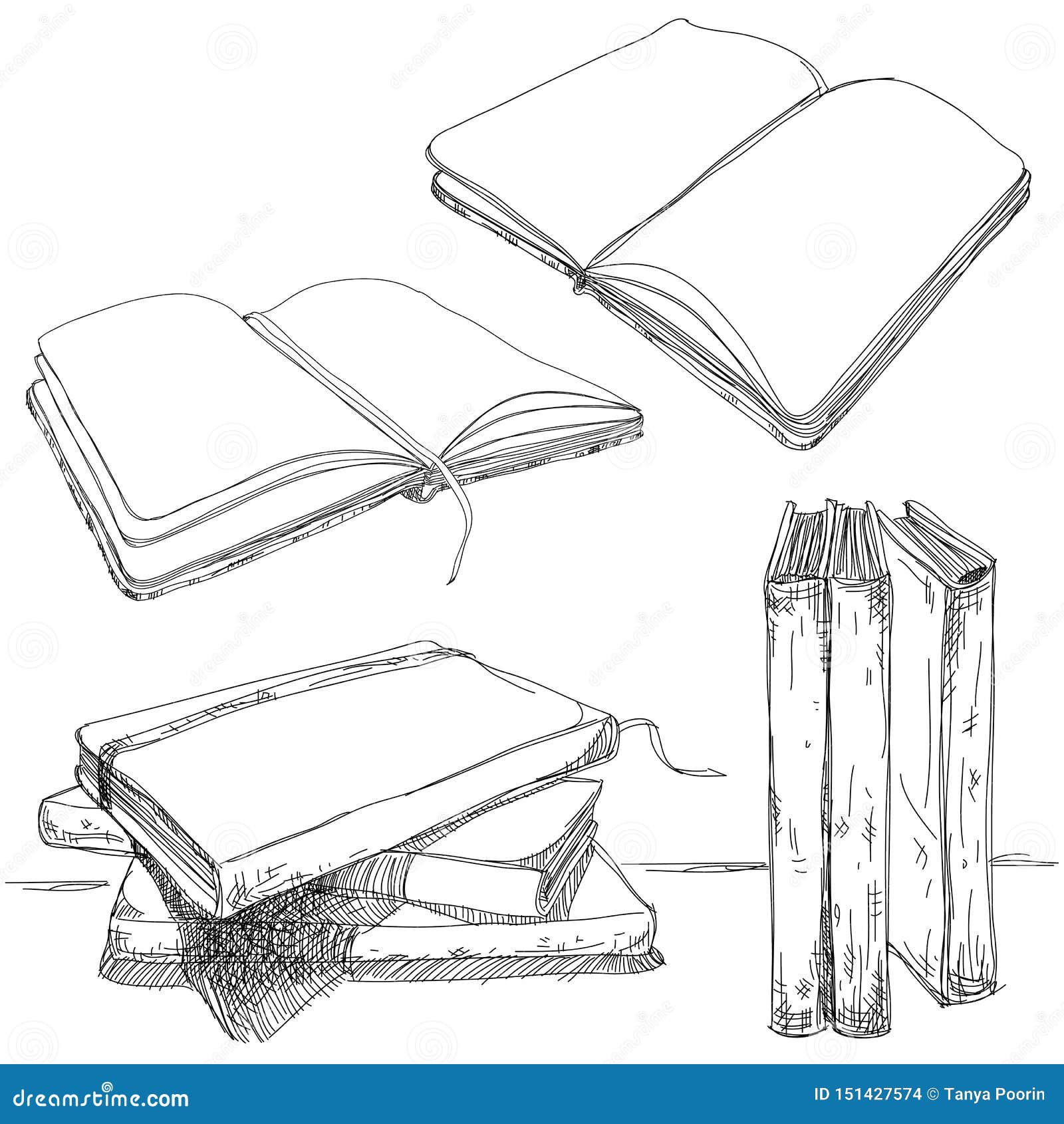 Books Collection Sketch Style Isolated on White Background Stock Vector ...