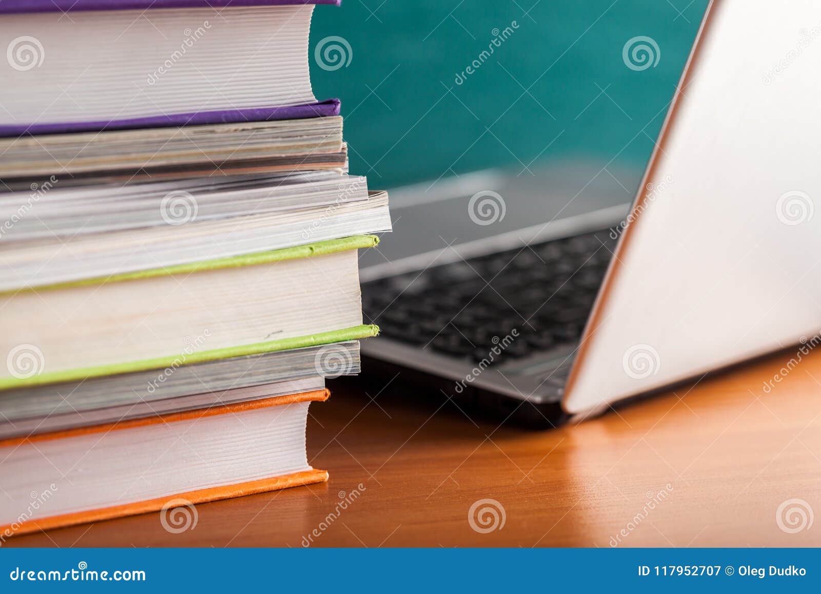 Stack of Books and Magazines with Laptop Stock Image - Image of ...