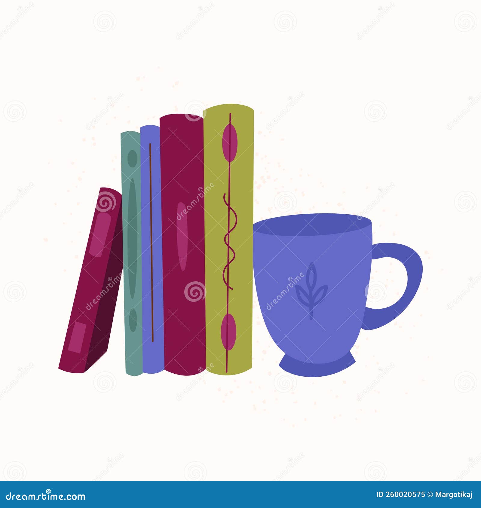 Books and Cup of Tea Isolated Vector Illustration. Hand Drawn Cozy ...