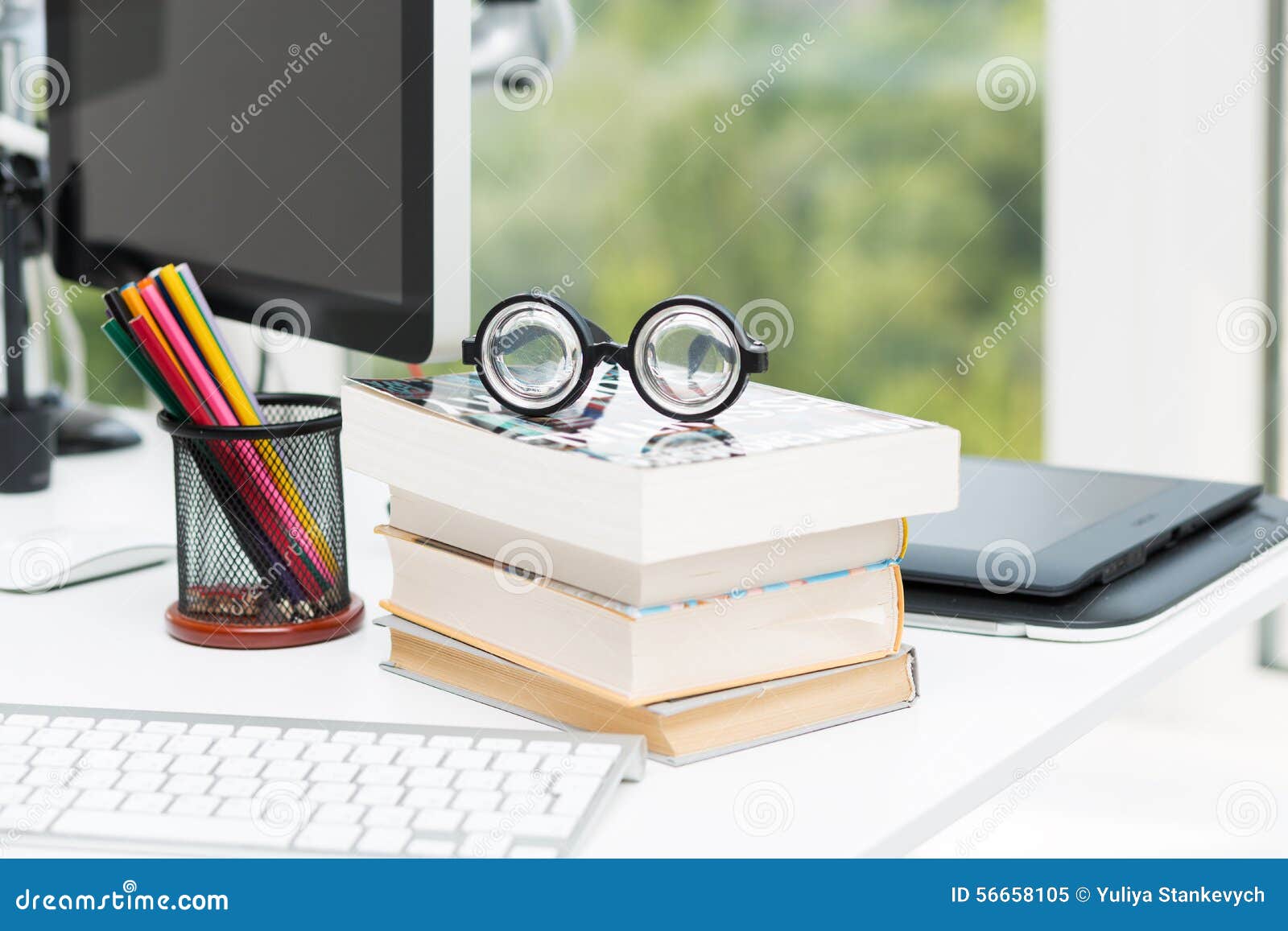 Books on the desk stock image. Image of education, office - 56658105
