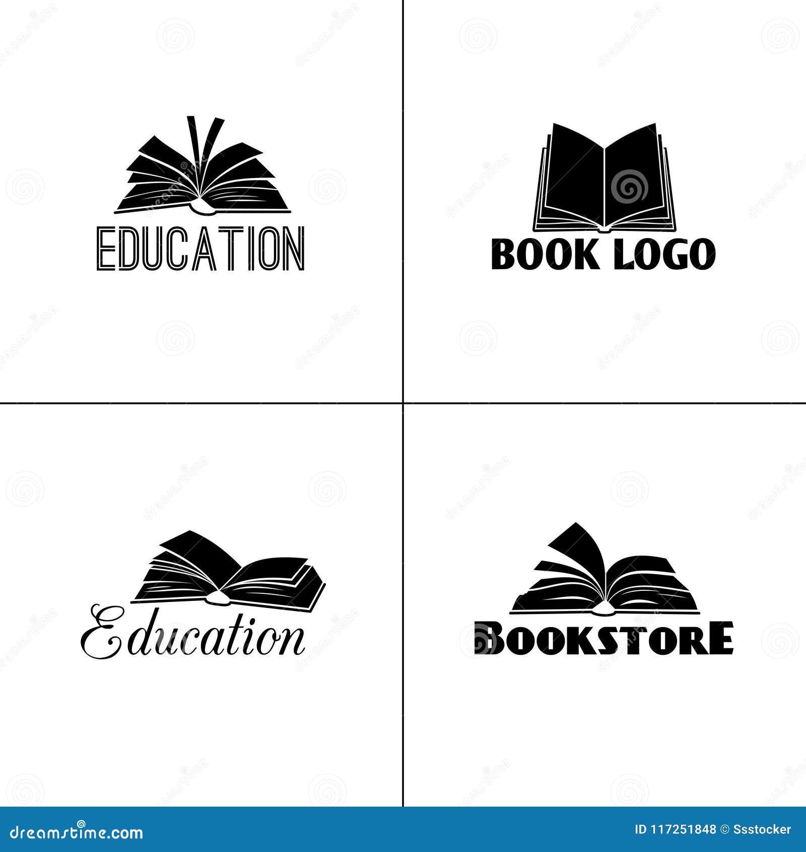 Books and Education Logo Set. Paper Book Black Emblems Designs for ...