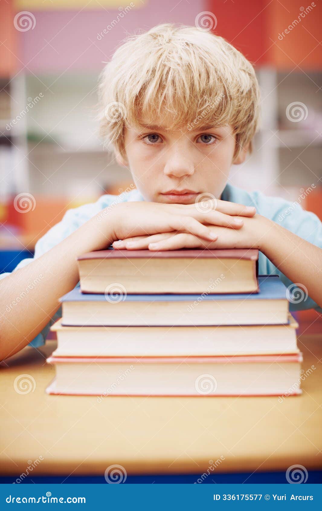 Books, Education and Portrait of Child Student in Classroom of School ...