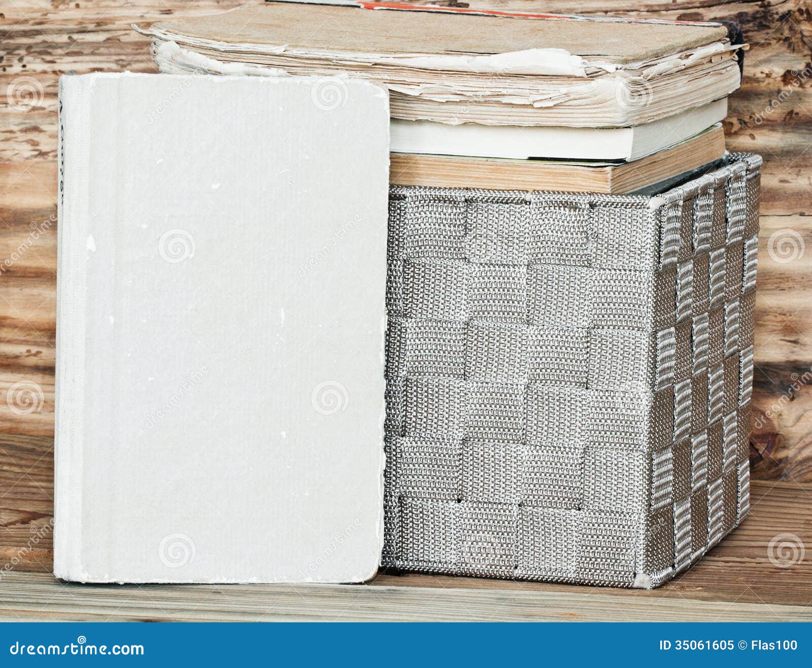 Books in Fabric Box on Wooden Shelf Stock Image - Image of clean, light ...