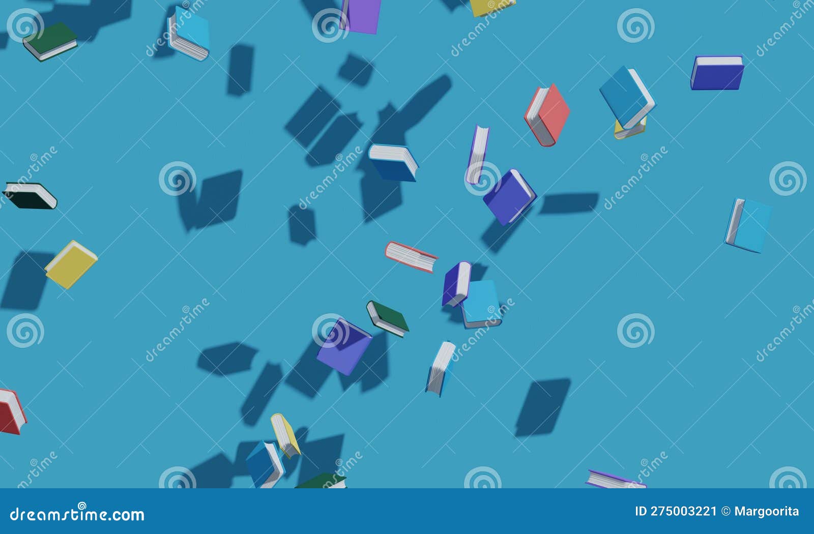 Books Falling on a Blue Background. 3d Rendering Stock Illustration ...
