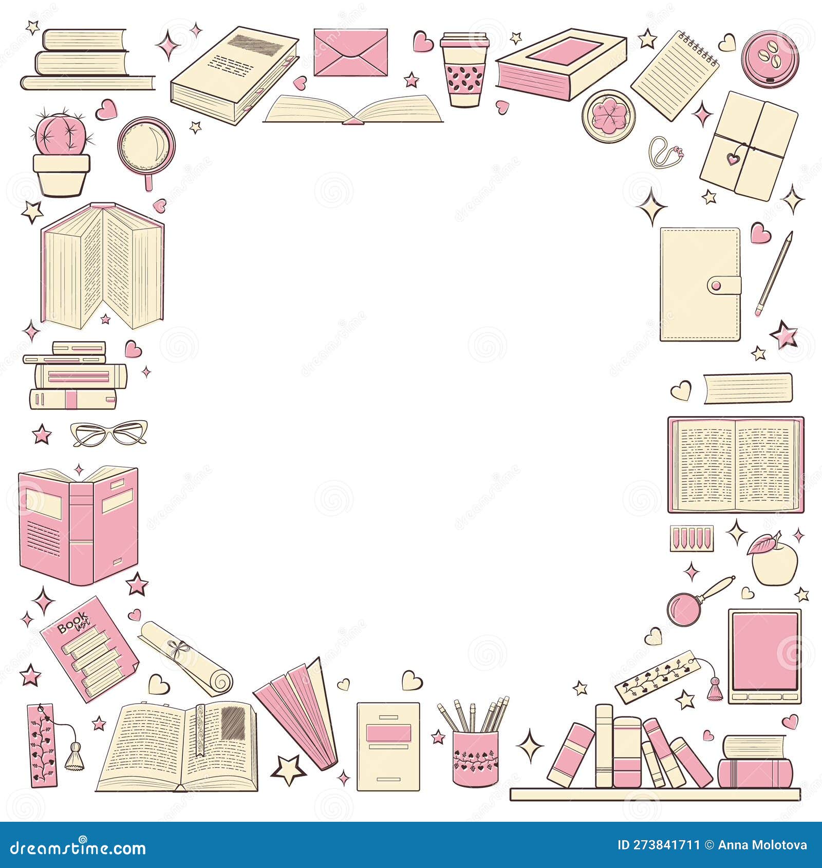 Books frame pink-yellow stock vector. Illustration of copy - 273841711