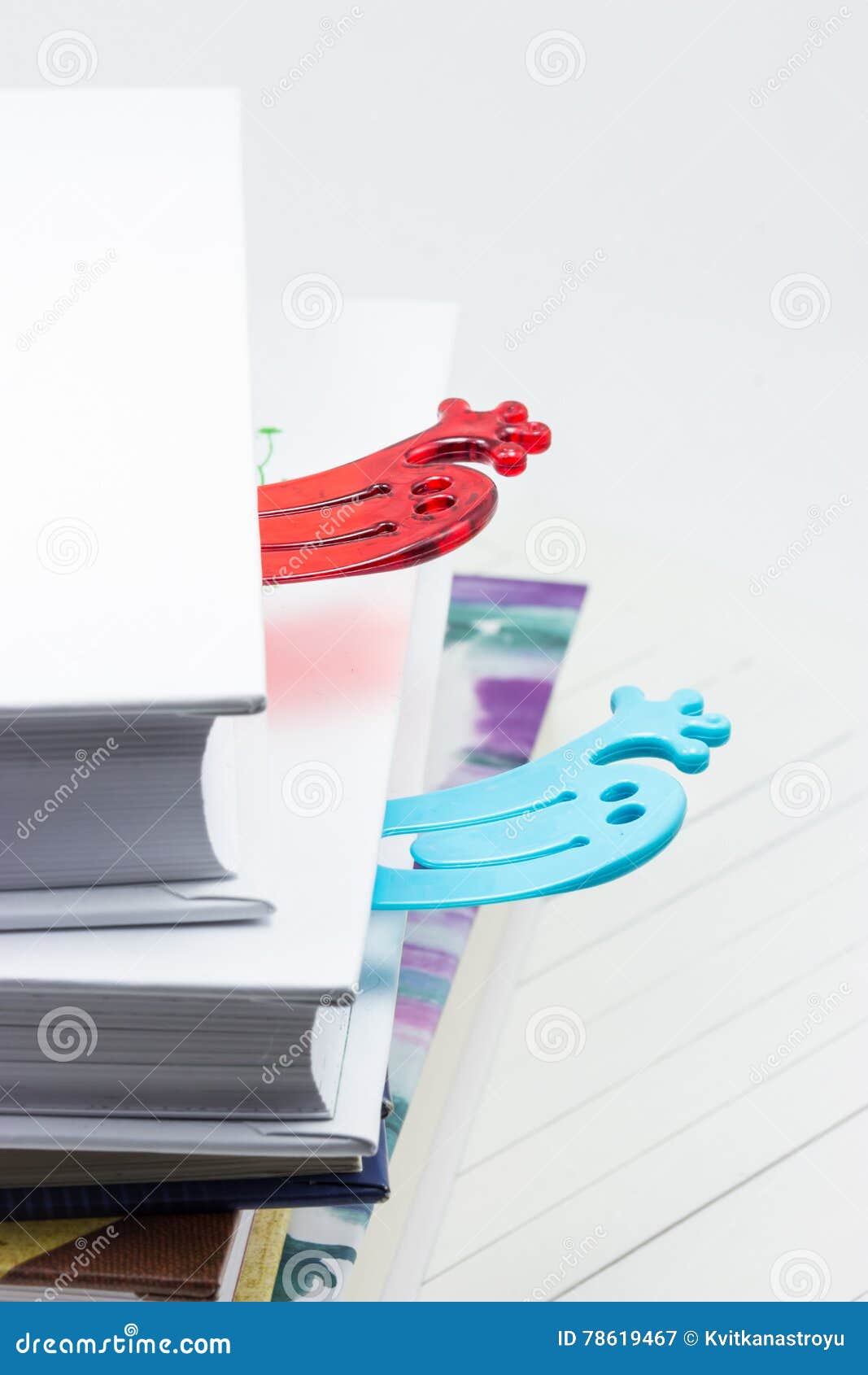 Books with funny bookmarks stock image. Image of school - 78619467