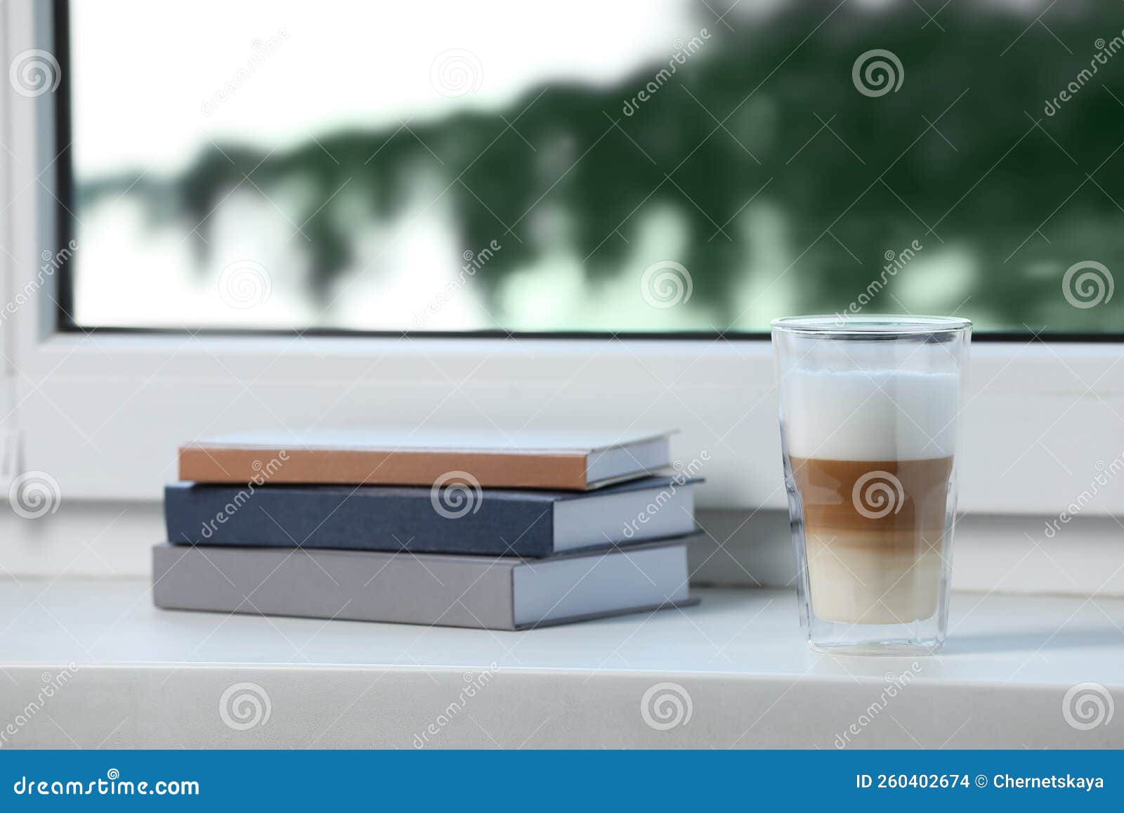 Books and Glass with Latte on White Window Sill Stock Photo - Image of ...