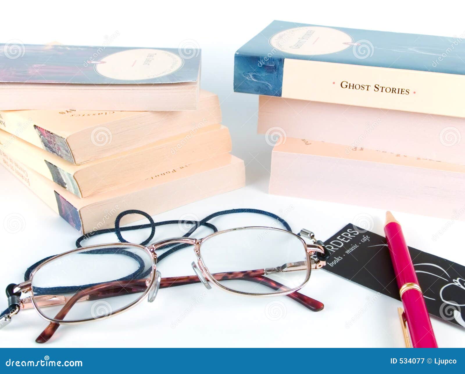 Books, glasses and pen stock image. Image of lenses, print - 534077