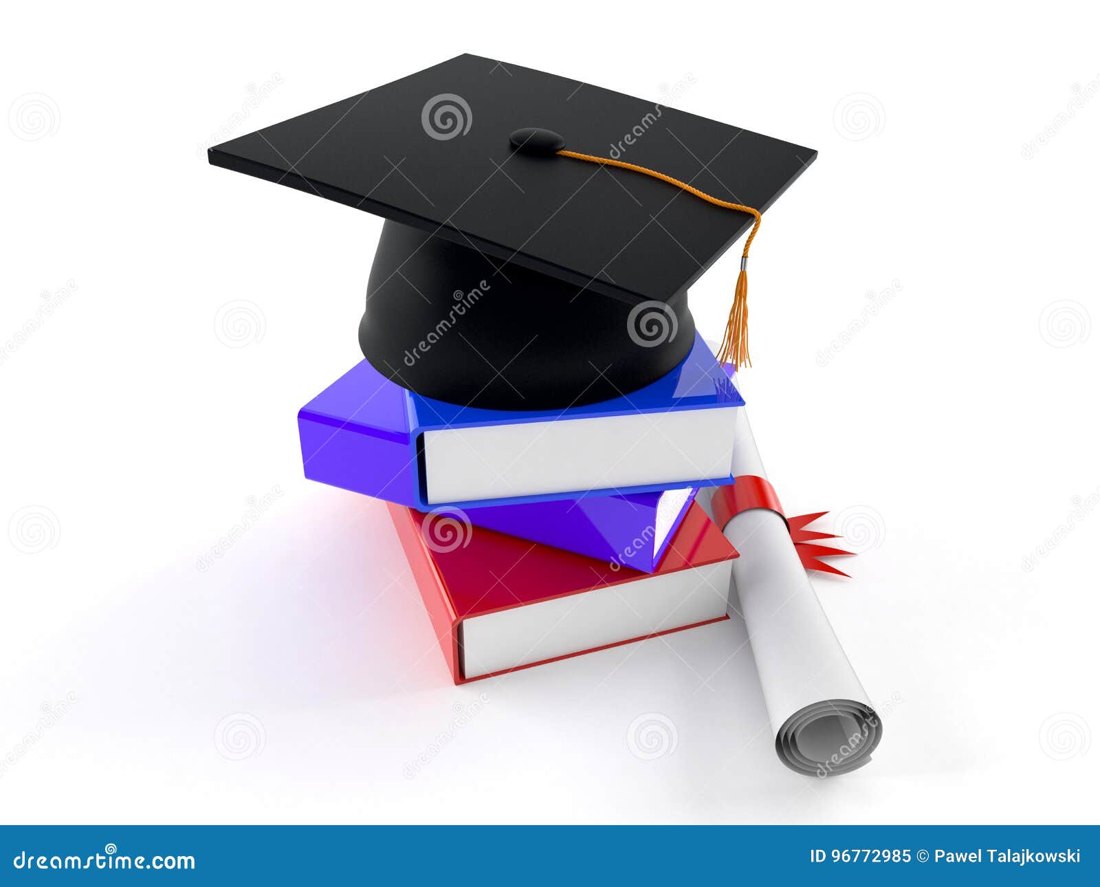 Books with graduation hat stock illustration. Illustration of ...