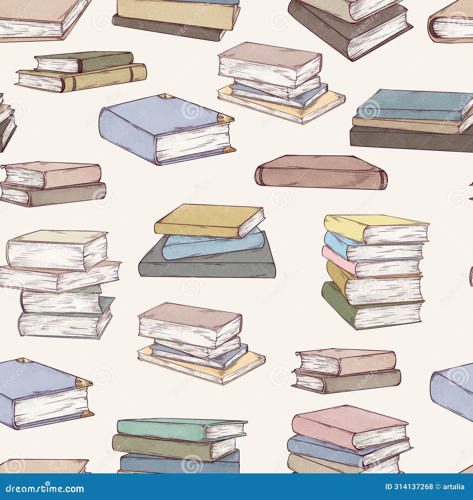 Books Hand Drawn Illustrations Seamless Pattern. Sketch Art of Various ...